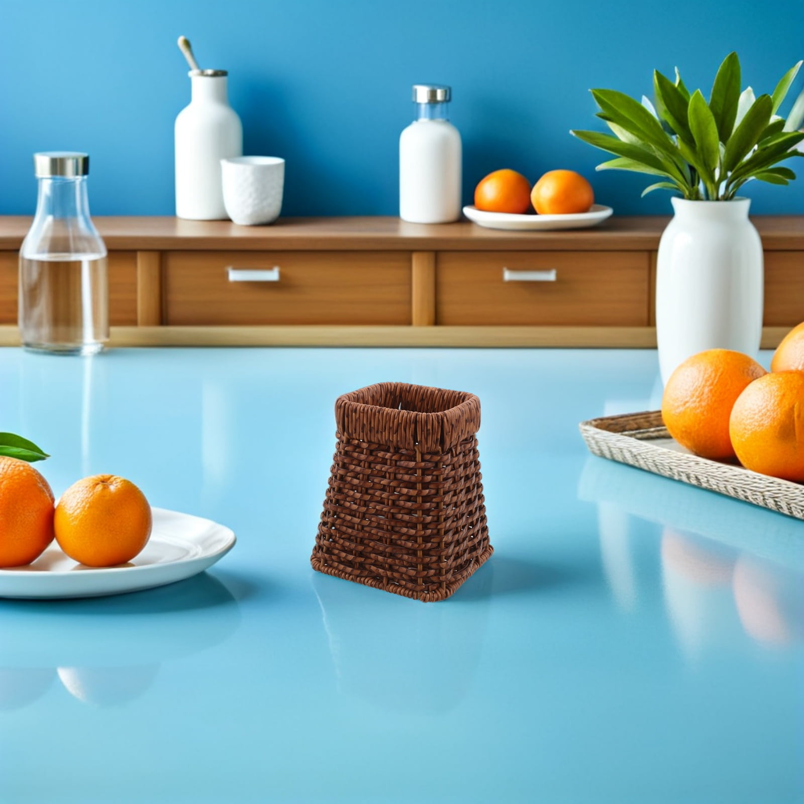 LOLIPPYY Faux Rattan Kitchen Utensil Holder with Drainage for Fork ...