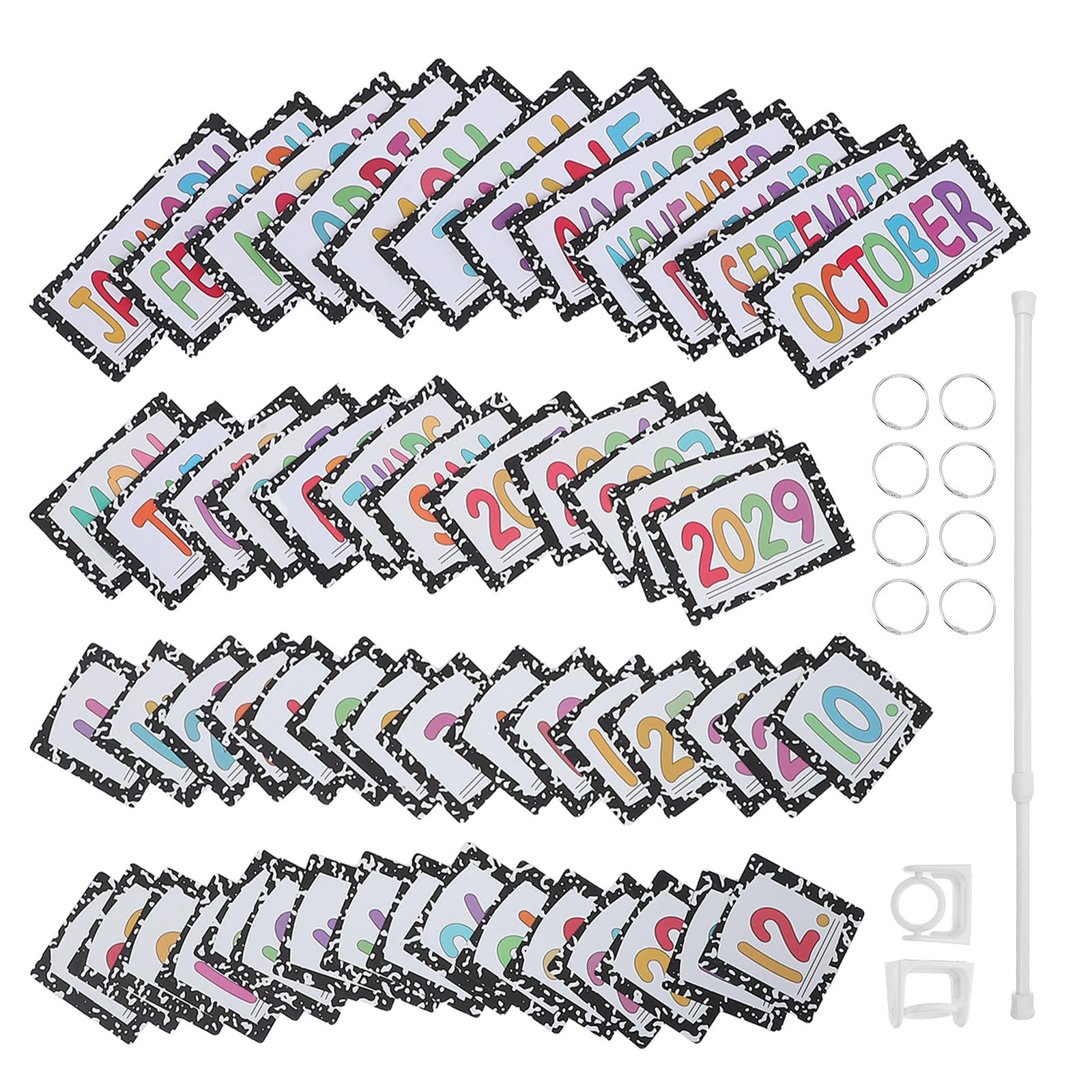 LOLIPPYY Classroom Calendar with Date Cards and Metal Rod Holder for ...