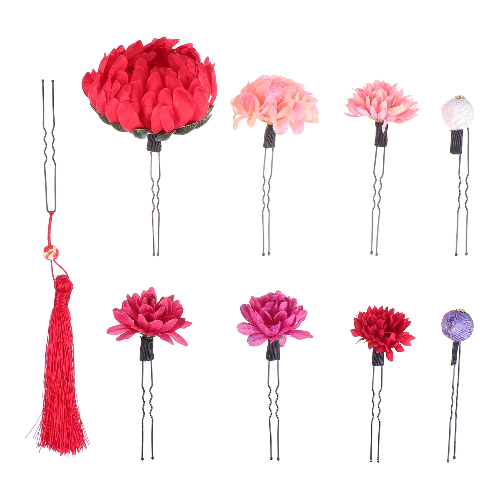 LOLIPPYY Flower Hair Clips Japanese Style Red Durable Cloth Material ...
