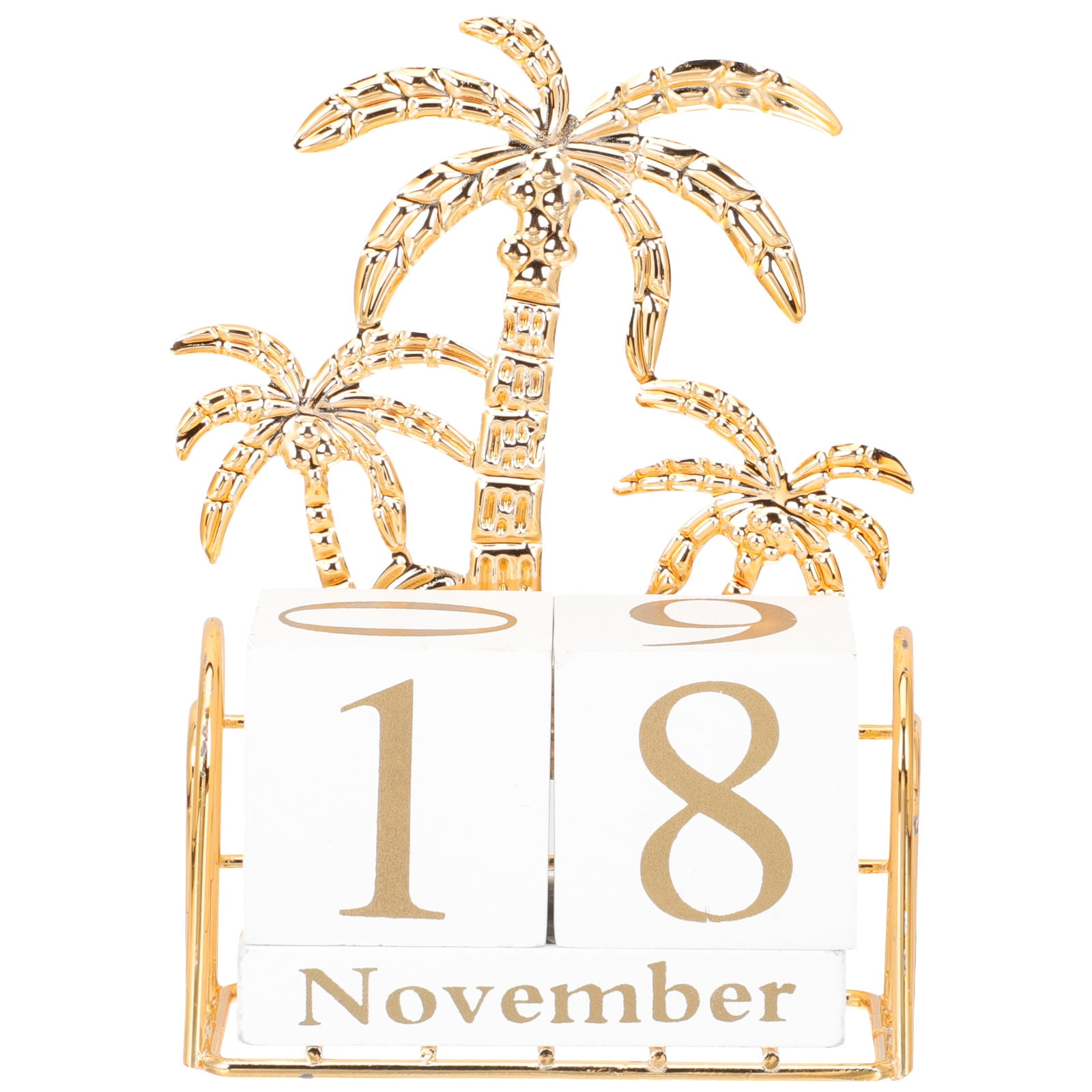 LOLIPPYY Golden Wooden Block Perpetual Calendar, Reusable Iron Desk ...