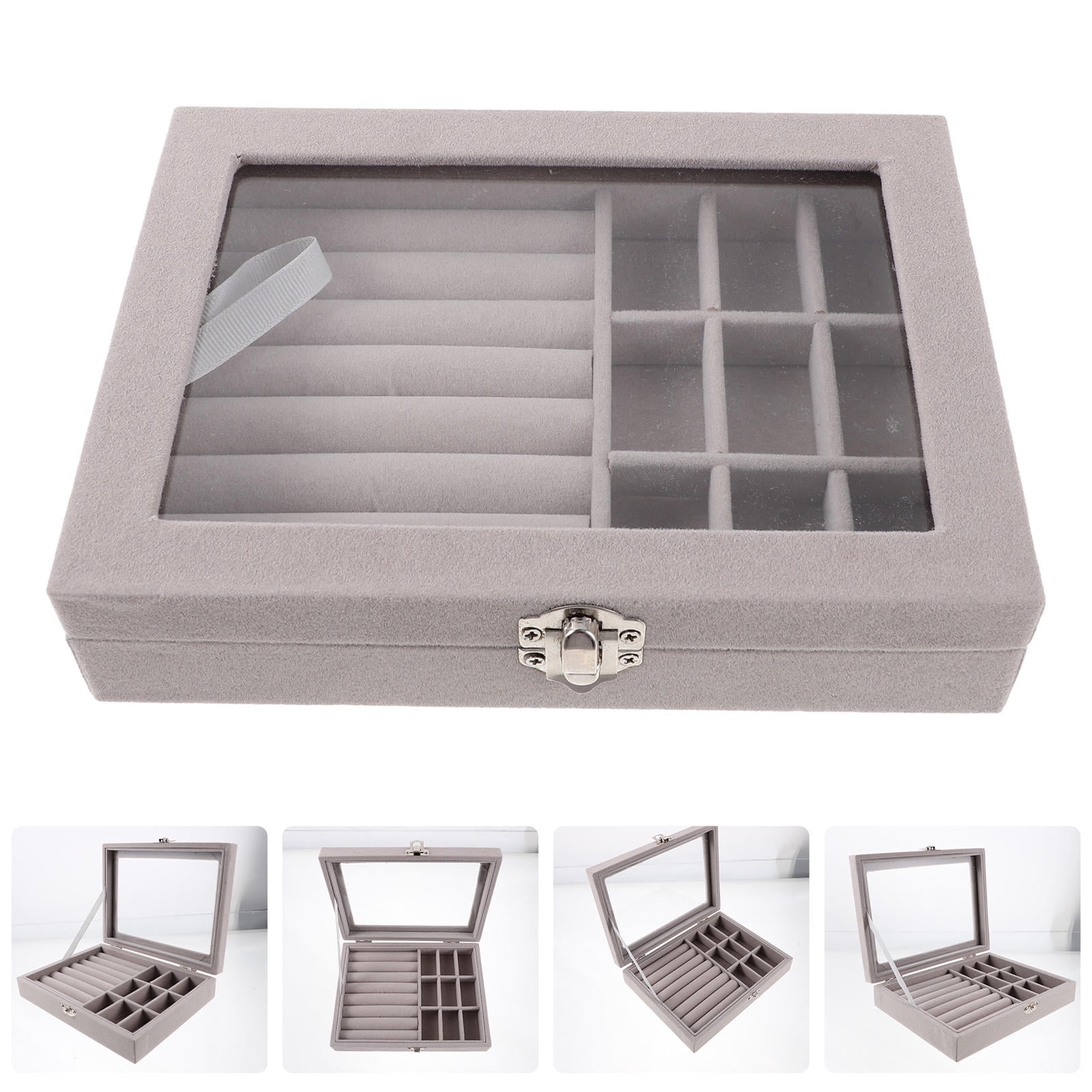 LOLIPPYY Grey Jewelry Box with Lid for Storage DustResistant and ...