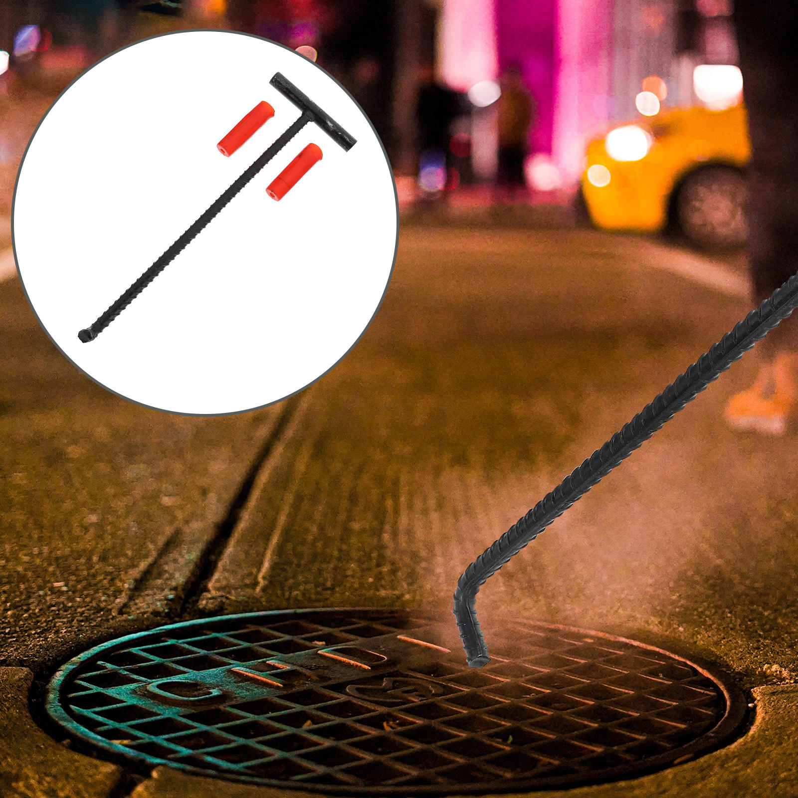 LOLIPPYY Heavy Duty Manhole Cover Lifting Hook Black Steel Tool for ...