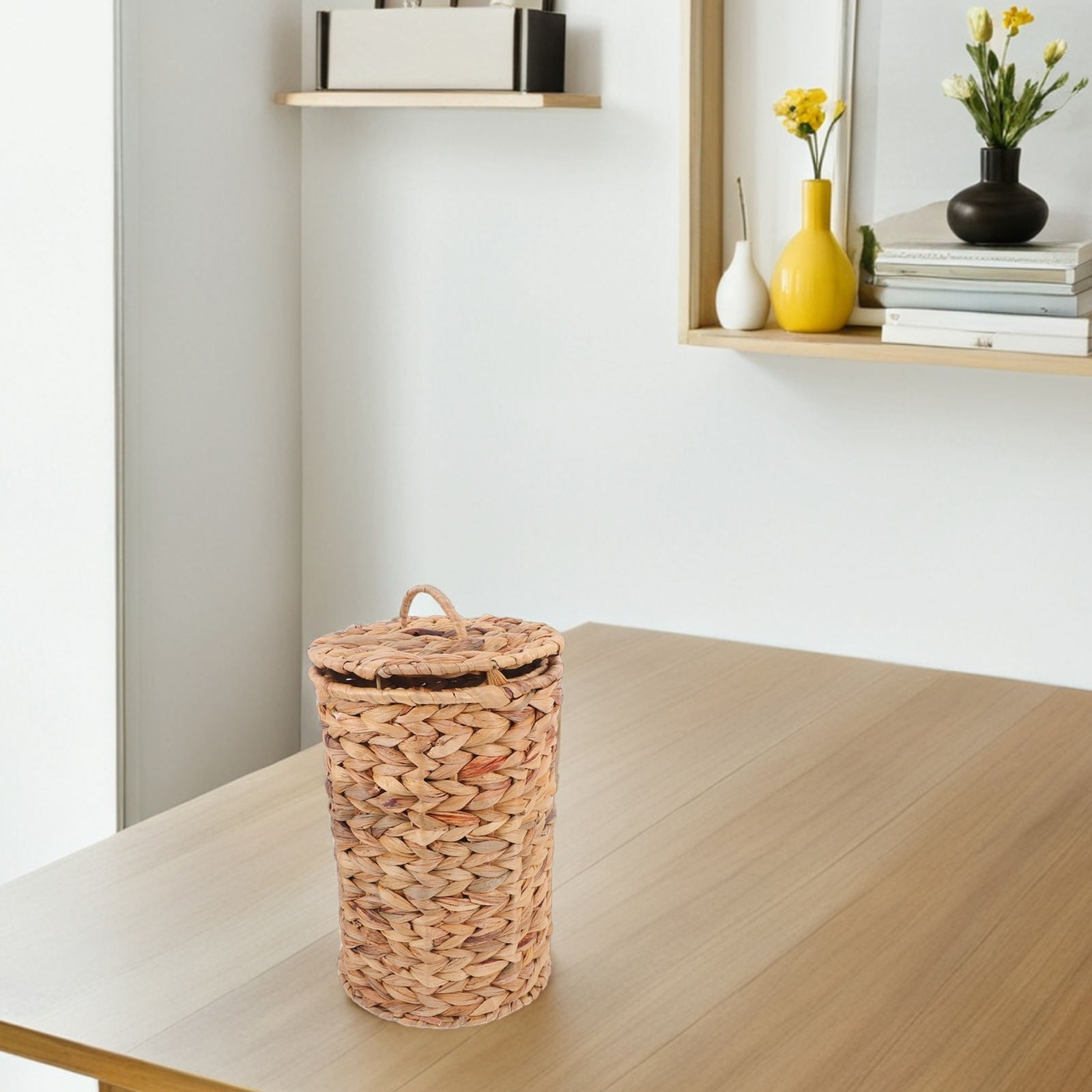 LOLIPPYY Hyacinth Trash Can Breathable Rattan Compact for Interior ...