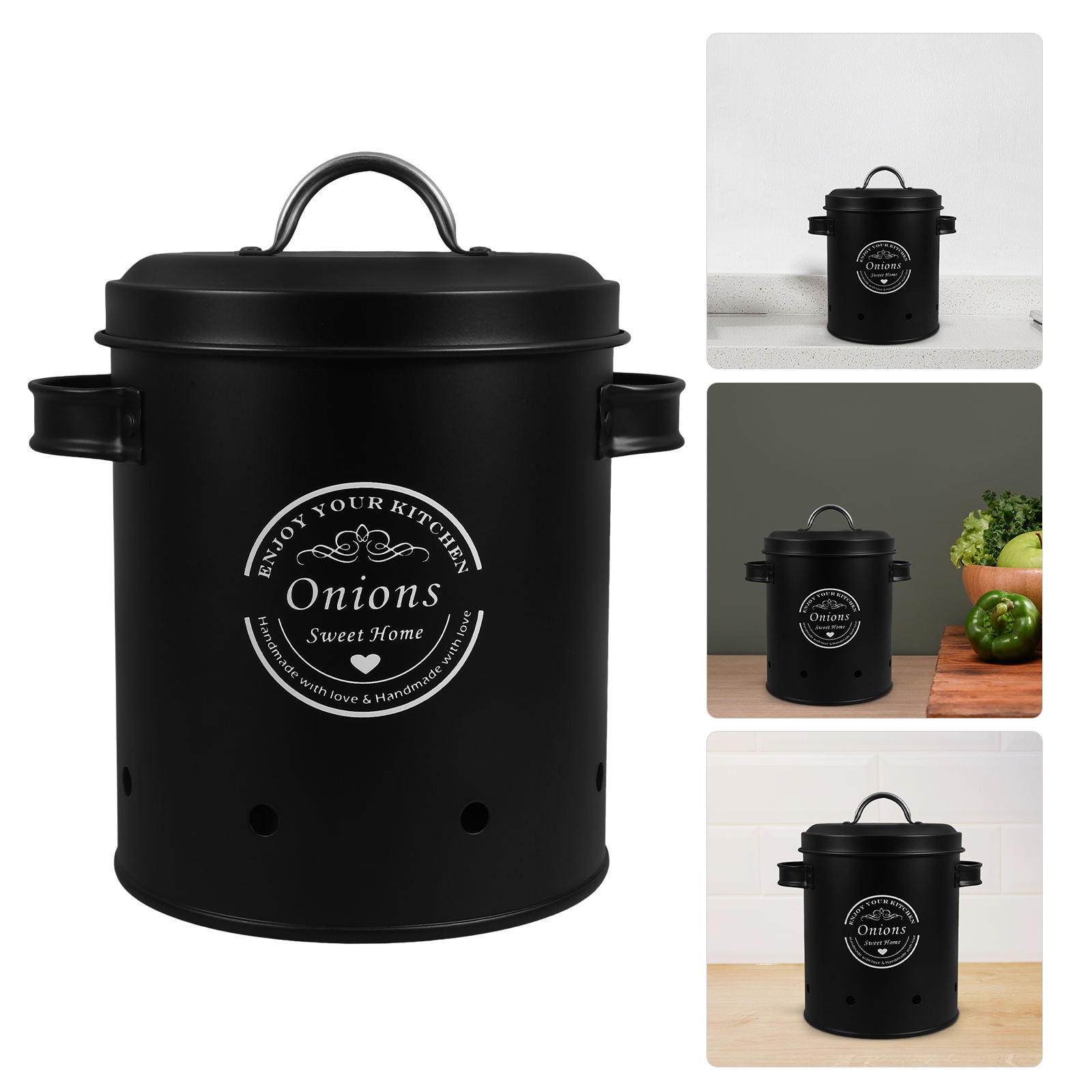 LOLIPPYY Black Kitchen Garlic Storage Container with Lid, Multi-Use ...
