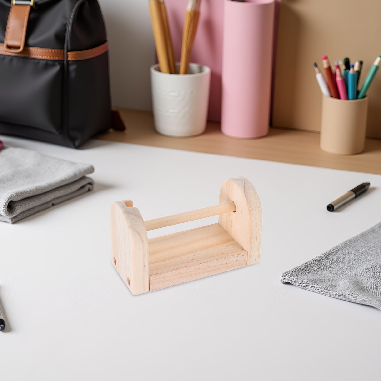LOLIPPYY Manual Wooden Tape Dispenser Khaki Color for Desktop Tape Hold ...