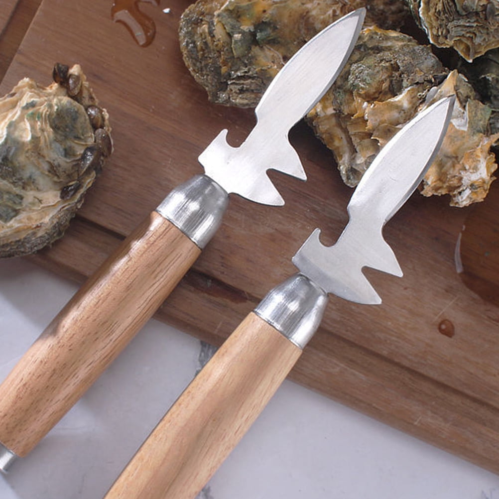 LOLIPPYY Metal Clam Opener with Brown Wood Handle Stainless Steel ...