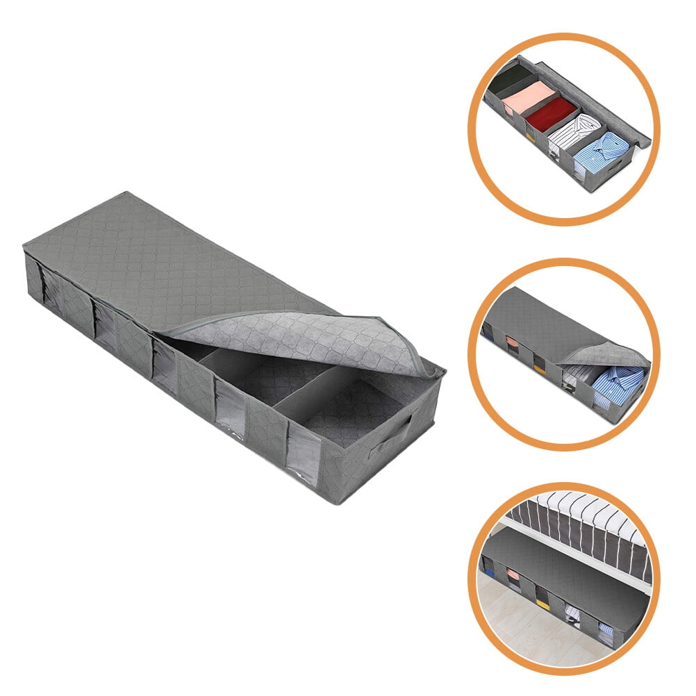 LOLIPPYY Multi-Compartment Storage Case Grey Foldable Under Bed Storage ...