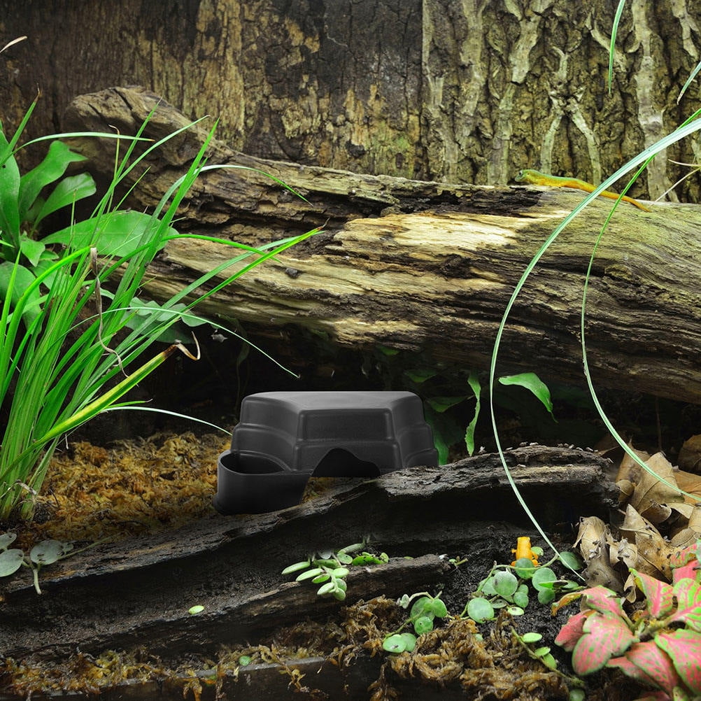 LOLIPPYY Multi Functional Black Reptile Cave with Basking Platform and ...