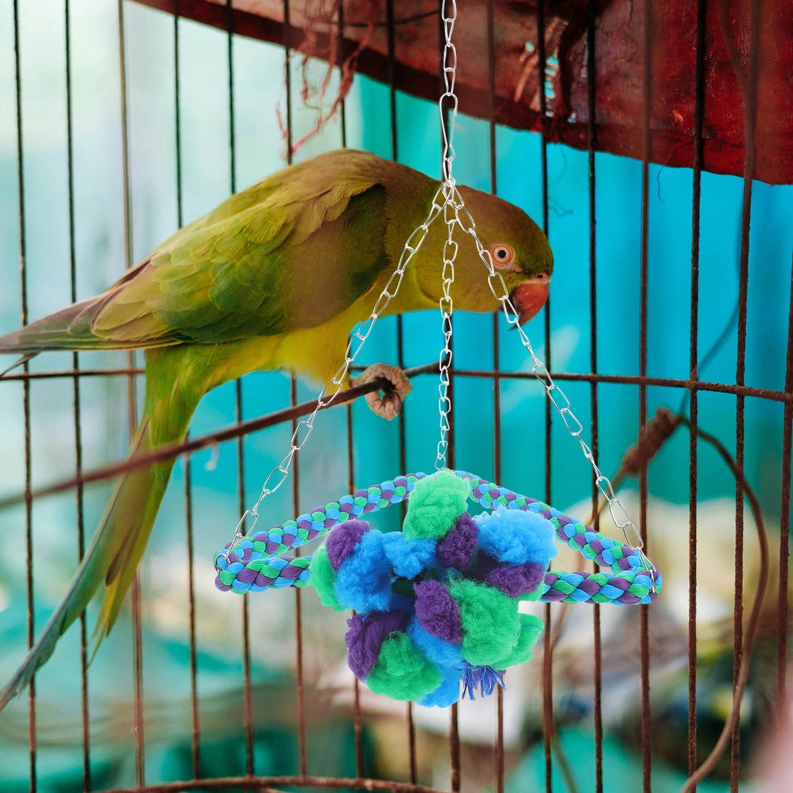 LOLIPPYY Parrot Chew Rope Swing Stand for Birds Cage Accessories and ...
