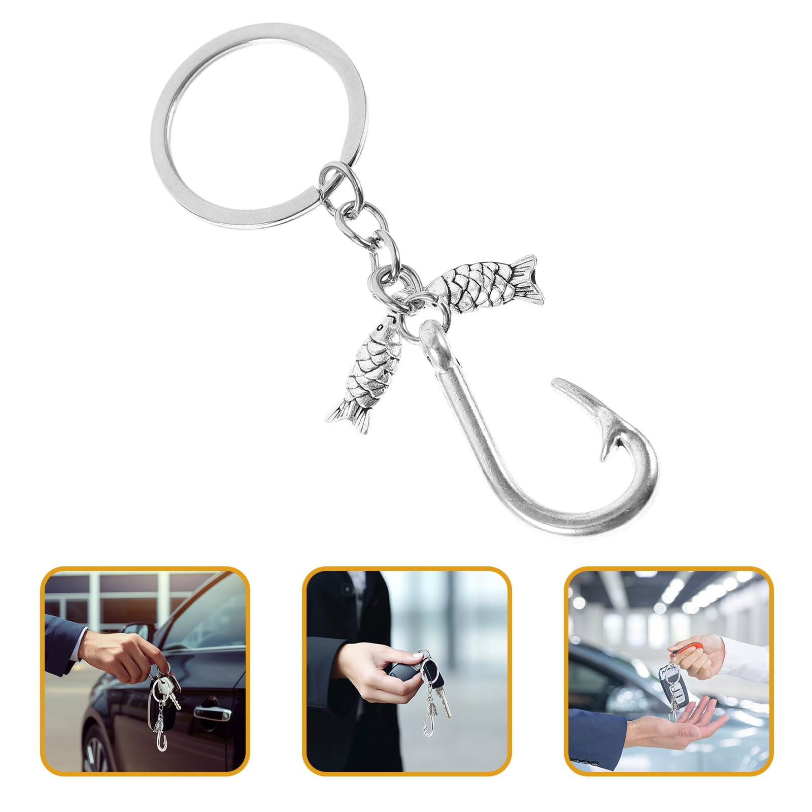 LOLIPPYY Plated Fishing Key Chain with Small Fish Ornament for Bag and ...