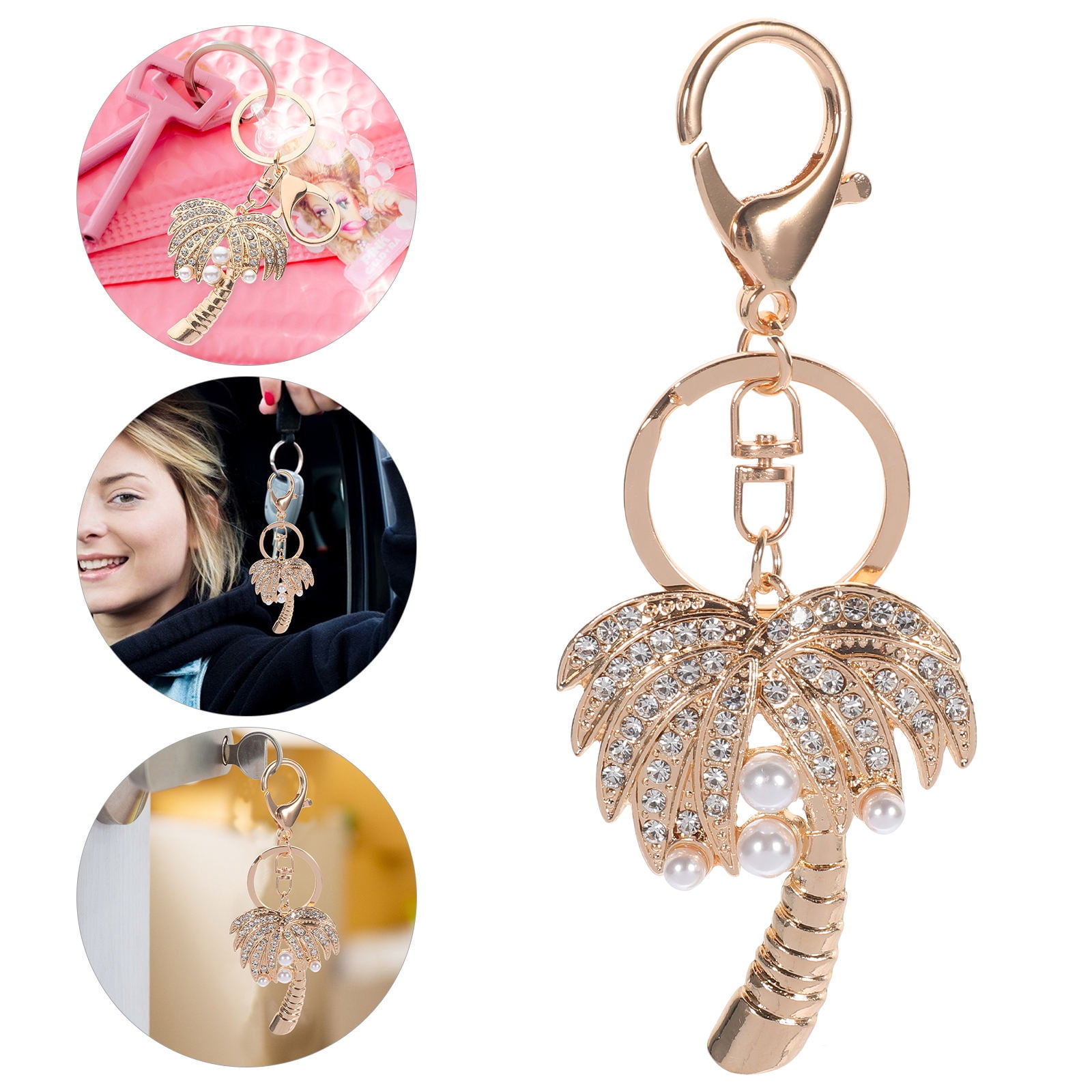 LOLIPPYY Luxury Rhinestone Palm Tree Keychain with Polished Golden ...