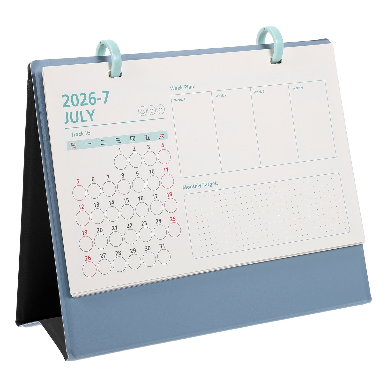 LOLIPPYY Portable 2026 Desk Calendar in Sky Blue PU Material Standing ...