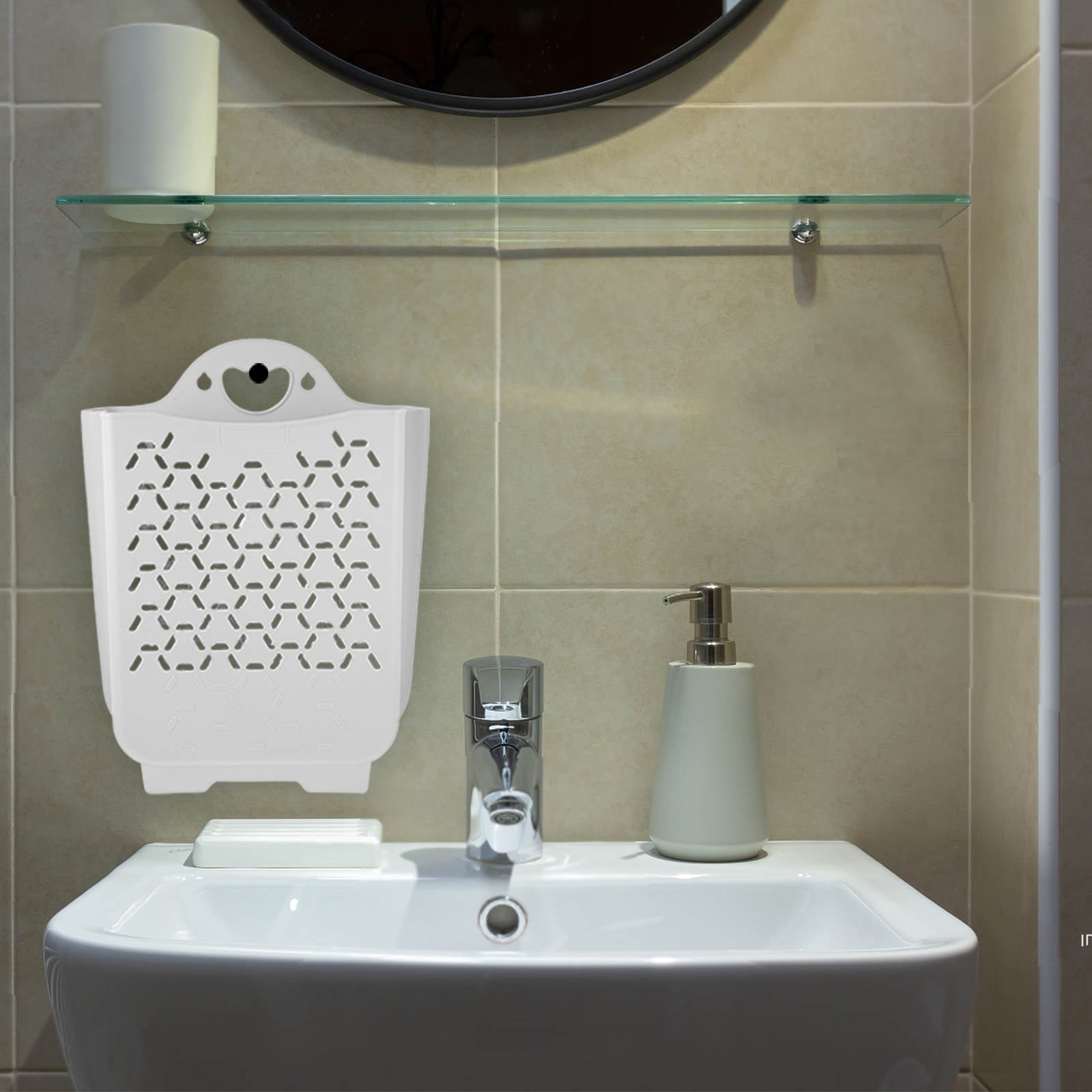 LOLIPPYY Portable Foldable Laundry Hamper Wall Mounted White Hanging ...