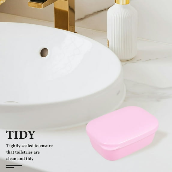 LOLIPPYY Portable Soap Box Pink Plastic Leak-proof Double Layer Soap ...