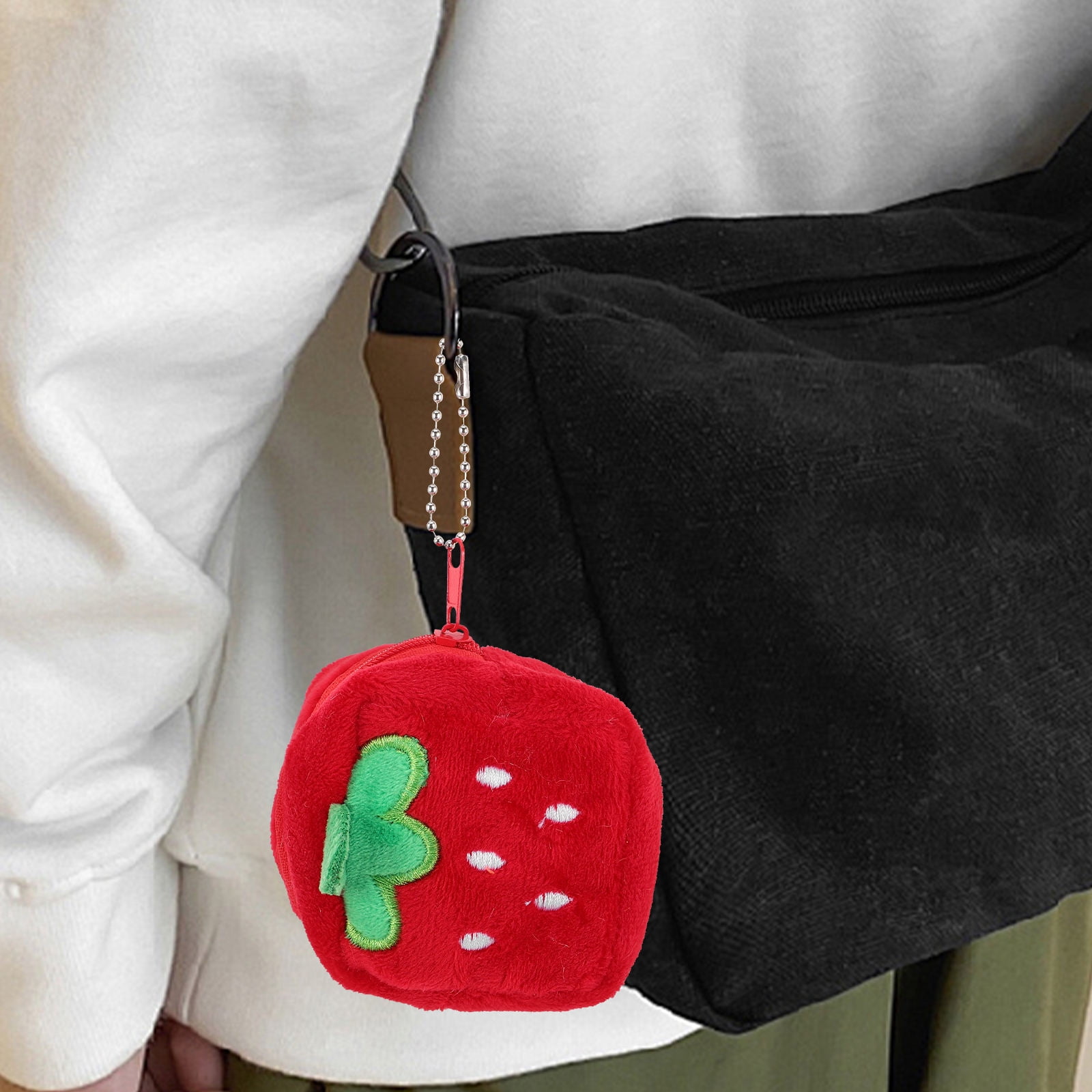 LOLIPPYY Red Plush Strawberry Coin Pouch with Unique Compartments for ...