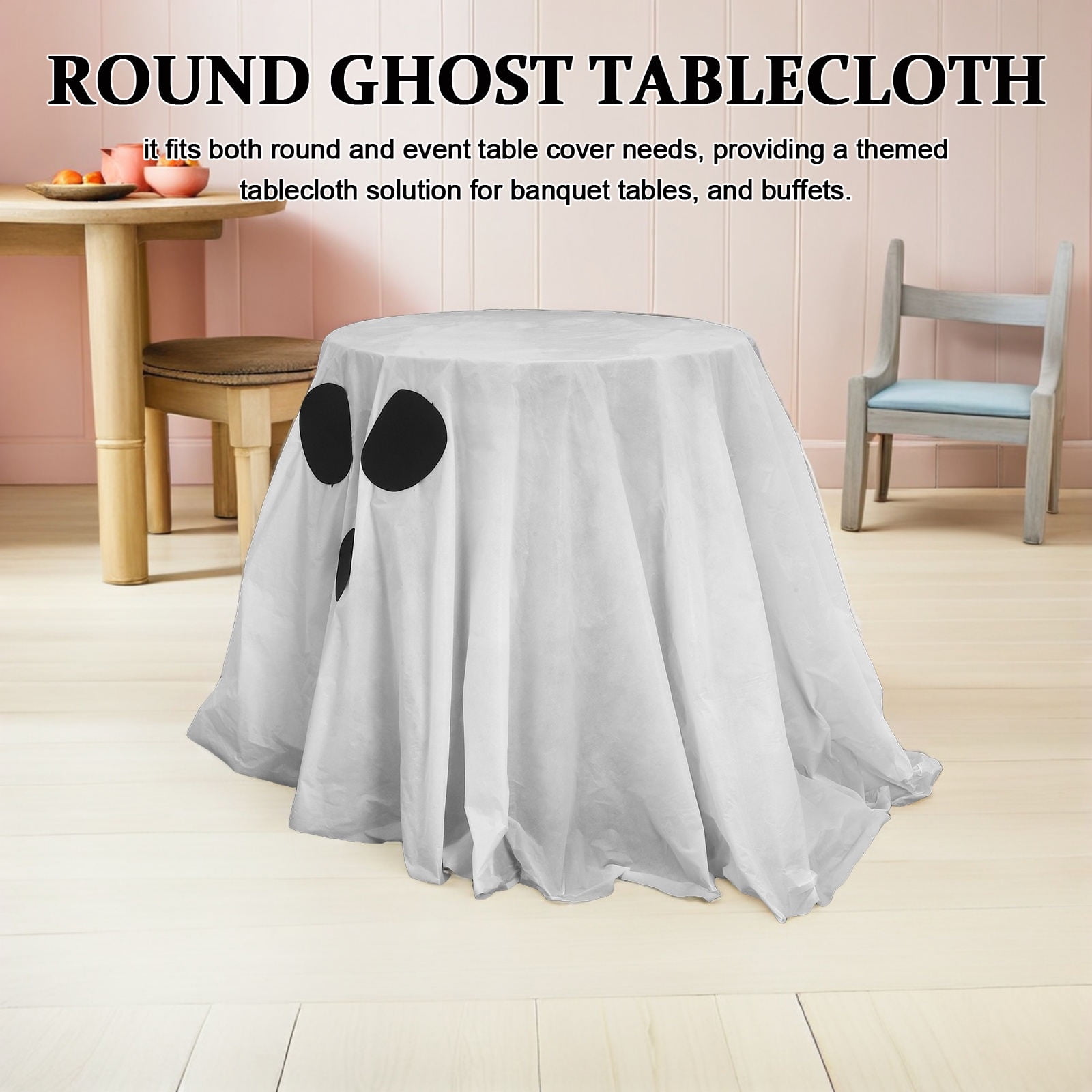 LOLIPPYY Round Tablecloth Spooky Ghost Design Waterproof PVC Table ...