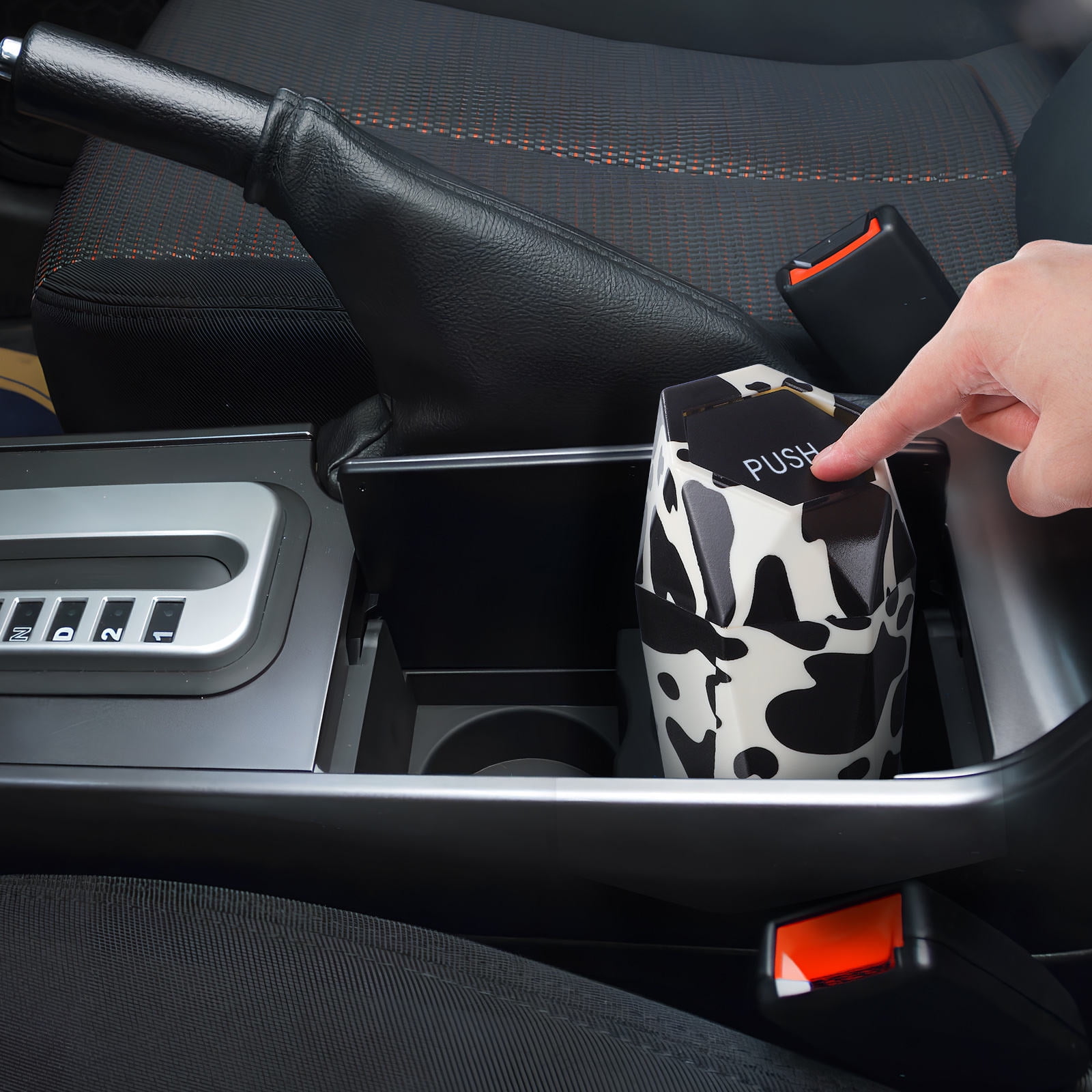 LOLIPPYY Small Car Trash Can with Lid Cow Print Design Auto Trash Can ...
