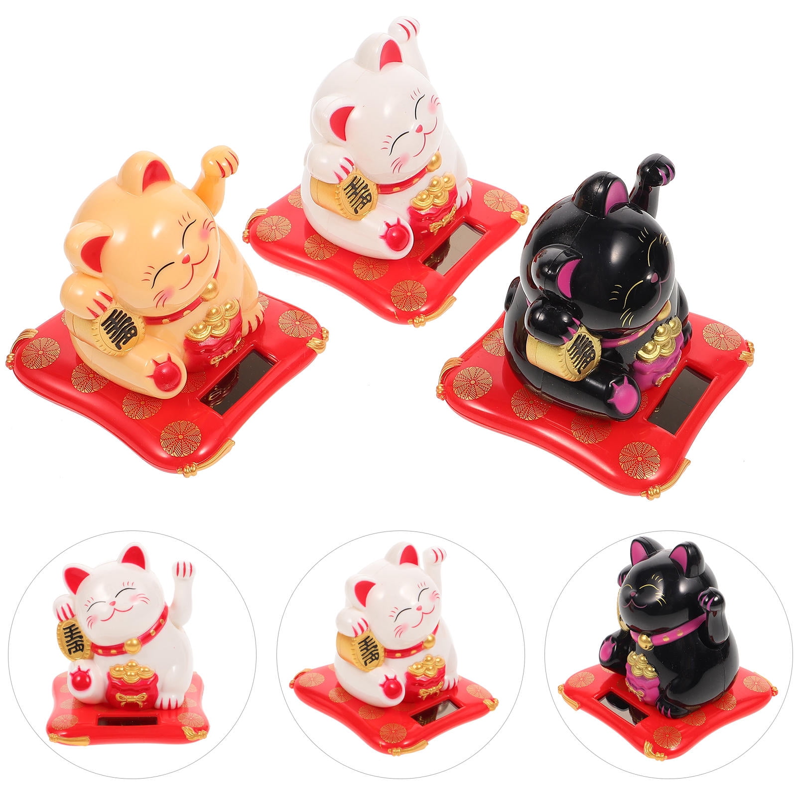 LOLIPPYY Small Cat Figurines Solar Powered Waving 3Pcs Yellow Black ...