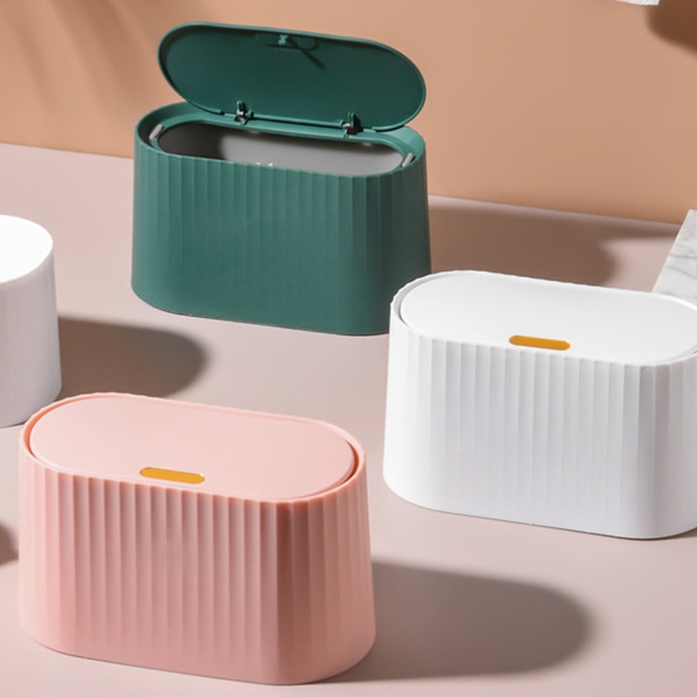 LOLIPPYY Small White Press Lid Desktop Trash Can Compact Garbage Bin ...