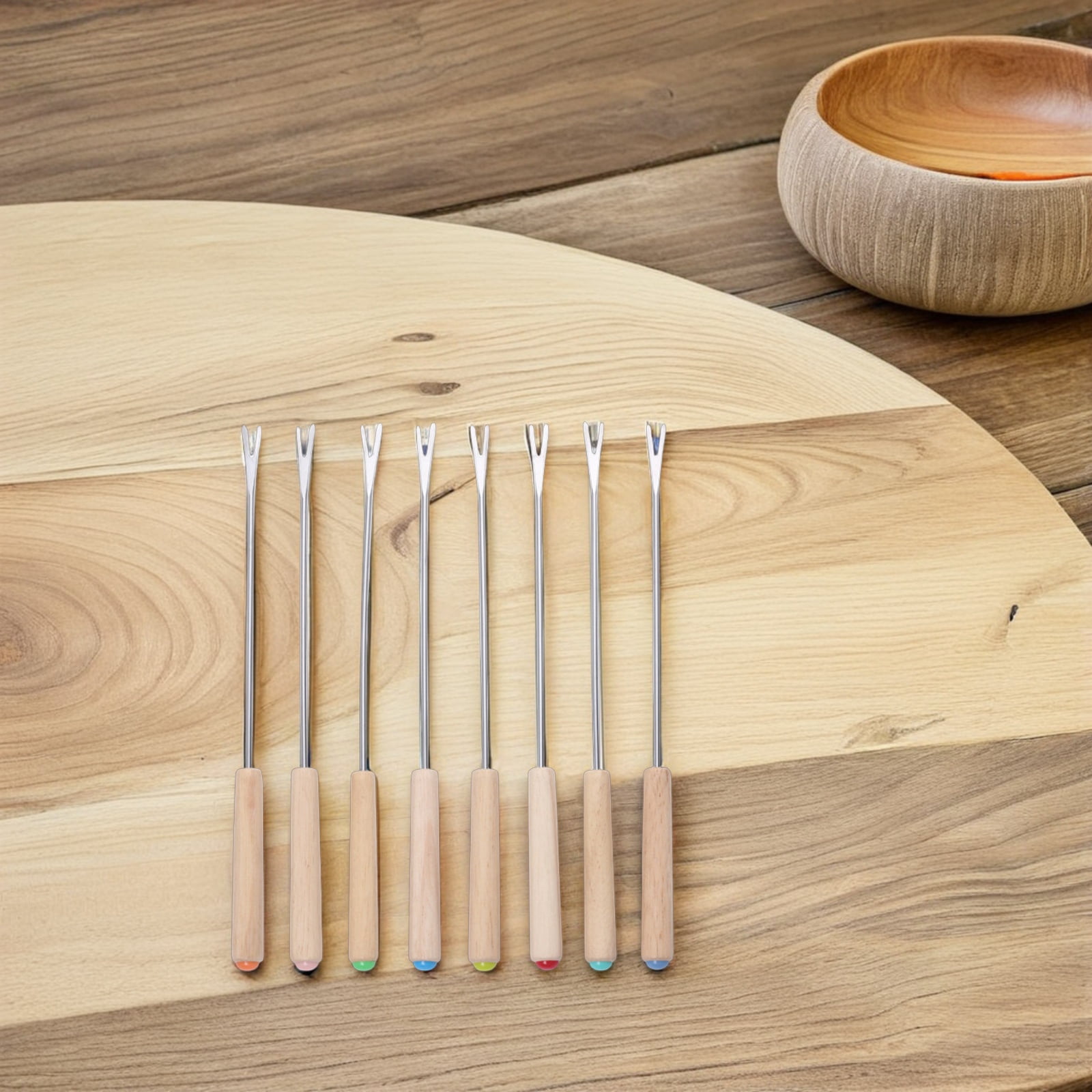 LOLIPPYY Stainless Steel Fondue Forks Set with Wooden Handles for ...
