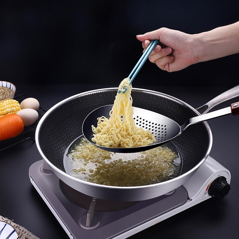 LOLIPPYY Stainless Steel Kitchen Colander with Wooden Handle for Frying ...