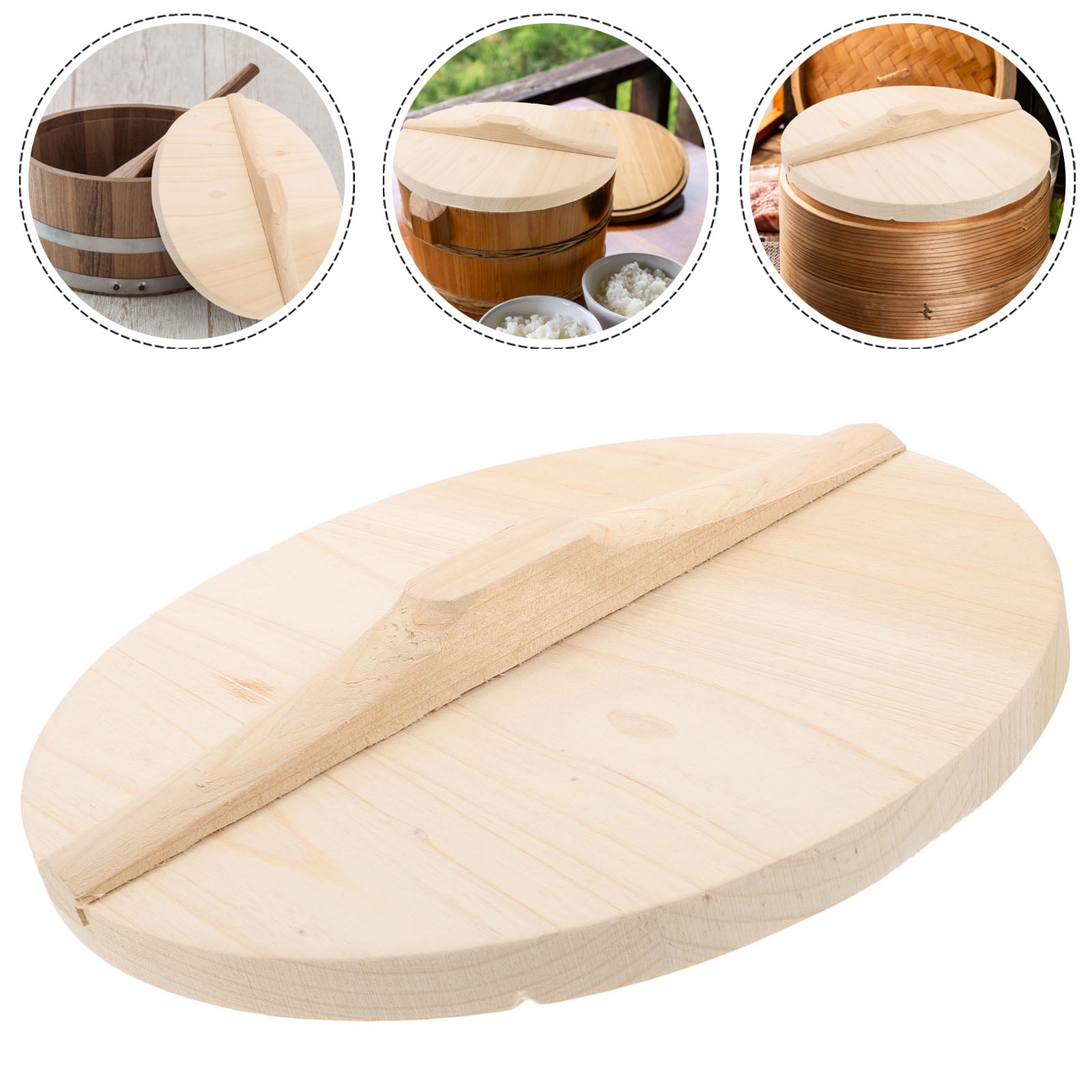 LOLIPPYY Sticky Rice Steamer Pot and Basket 1Set Beige Wood Wok Lid for ...