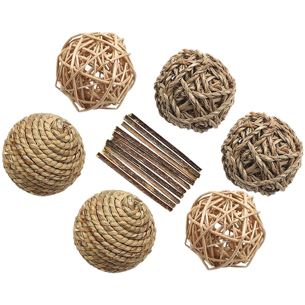 LOLIPPYY 7-Piece Straw Chew Toys Set for Small Pets Including Hamsters ...