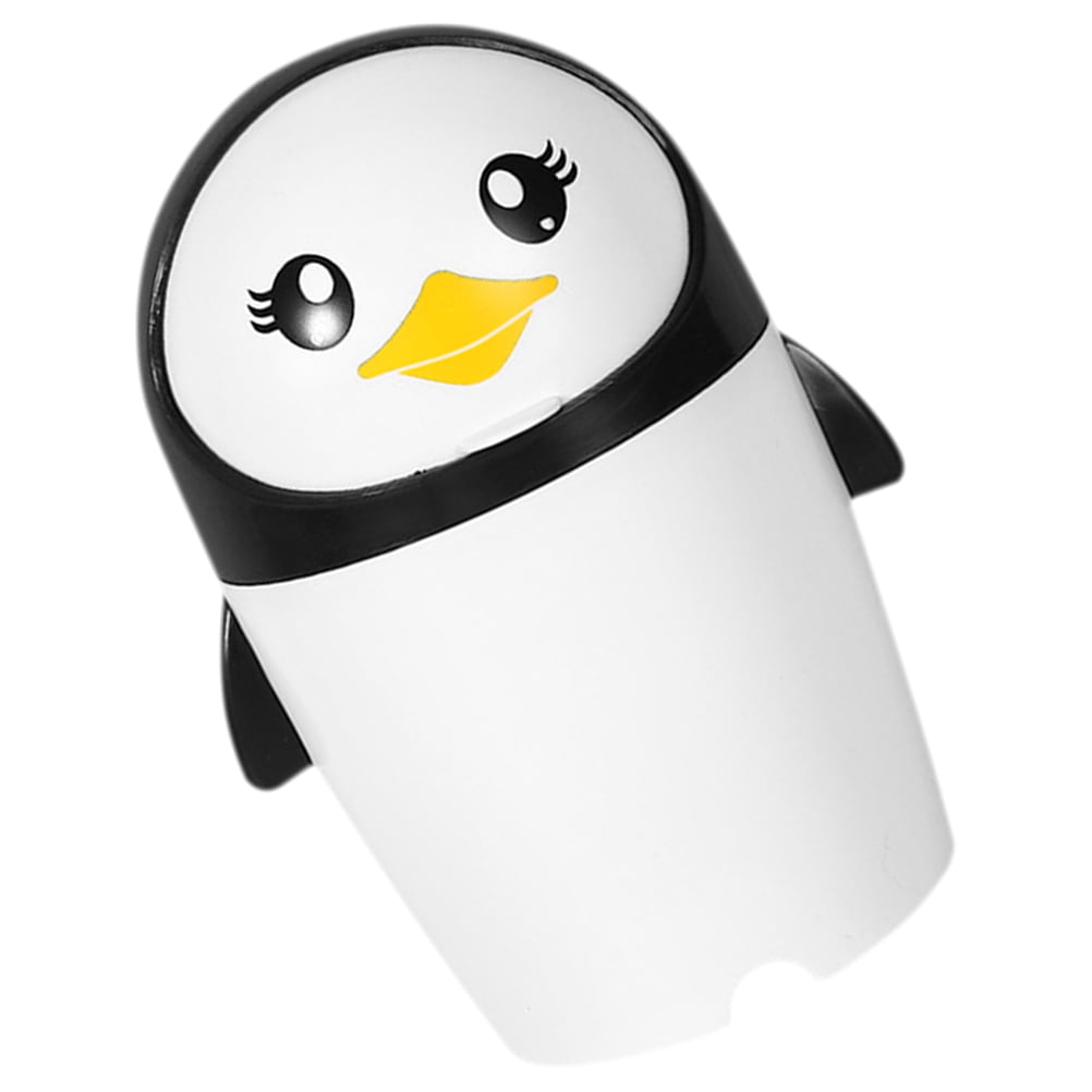 LOLIPPYY Tiny Trash Can with Lid Penguin Trash Can Plastic Compact ...
