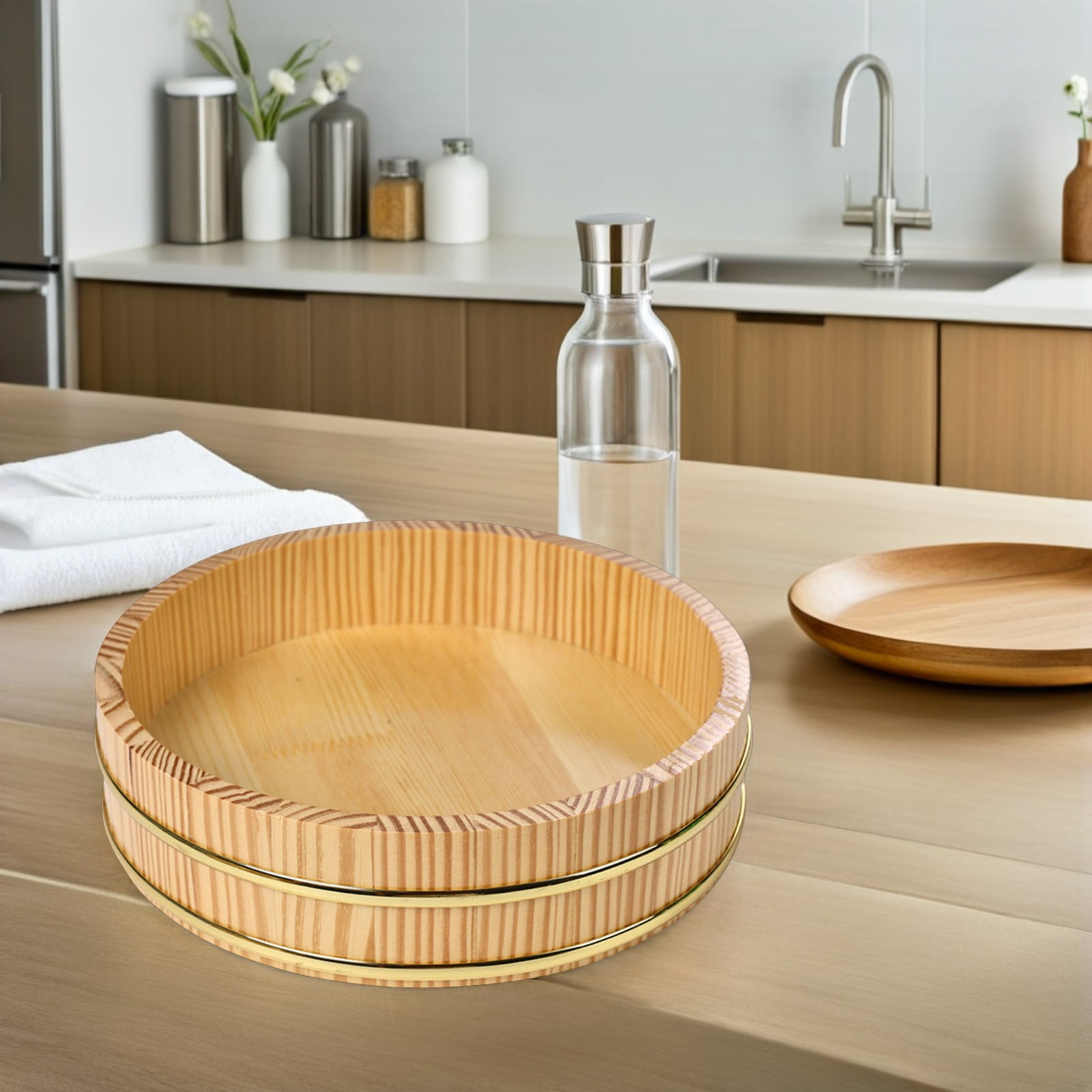 LOLIPPYY Traditional Wooden Sushi Rice Mixing Tub with Elegant Gold Rim ...