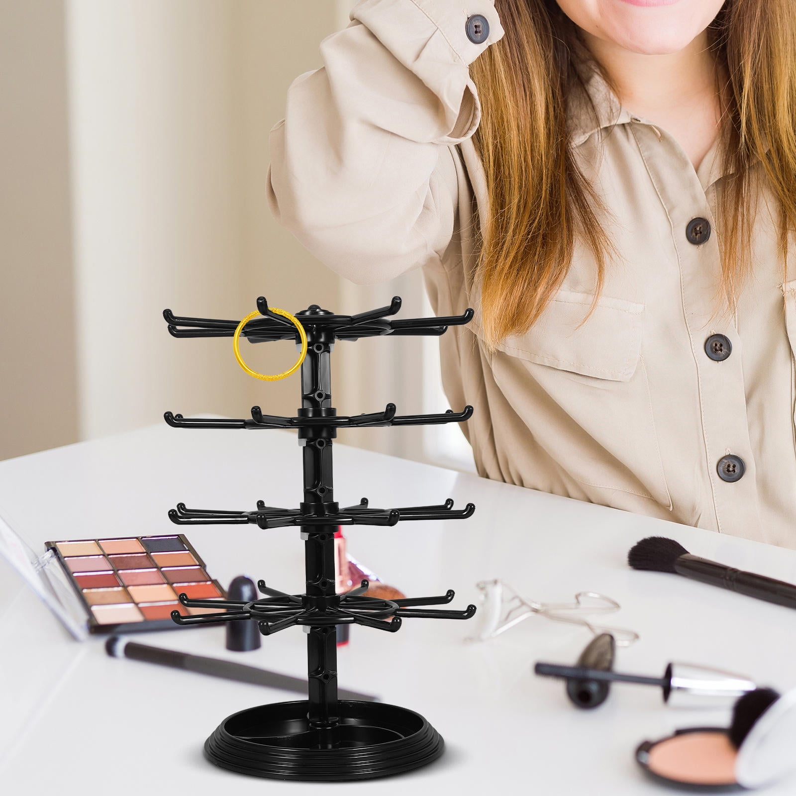 LOLIPPYY Two Tier Black Jewelry Organizer Rotating Earring and Necklace ...