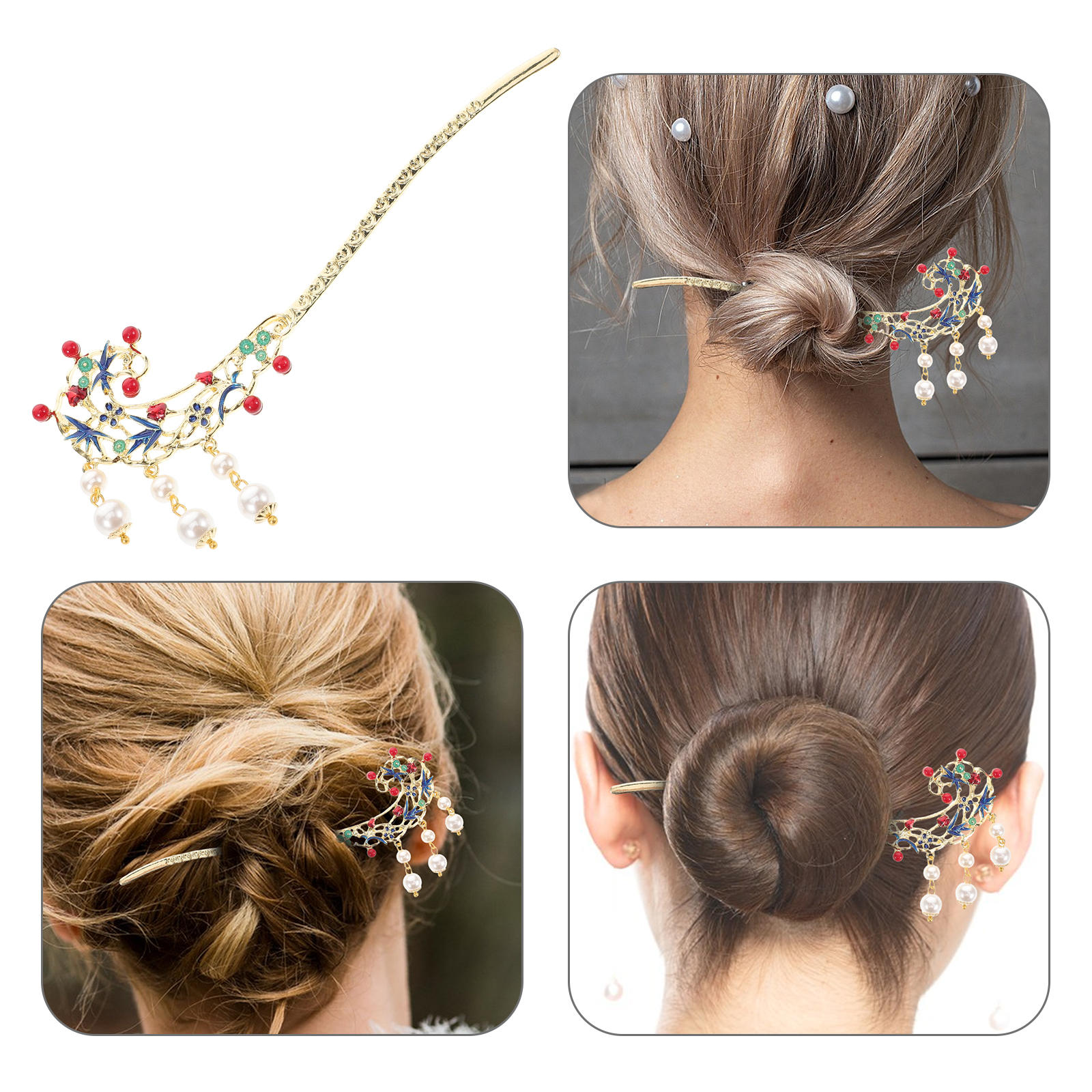 LOLIPPYY Vintage Chinese Hair Sticks with Tassels and Pearls Elegant ...