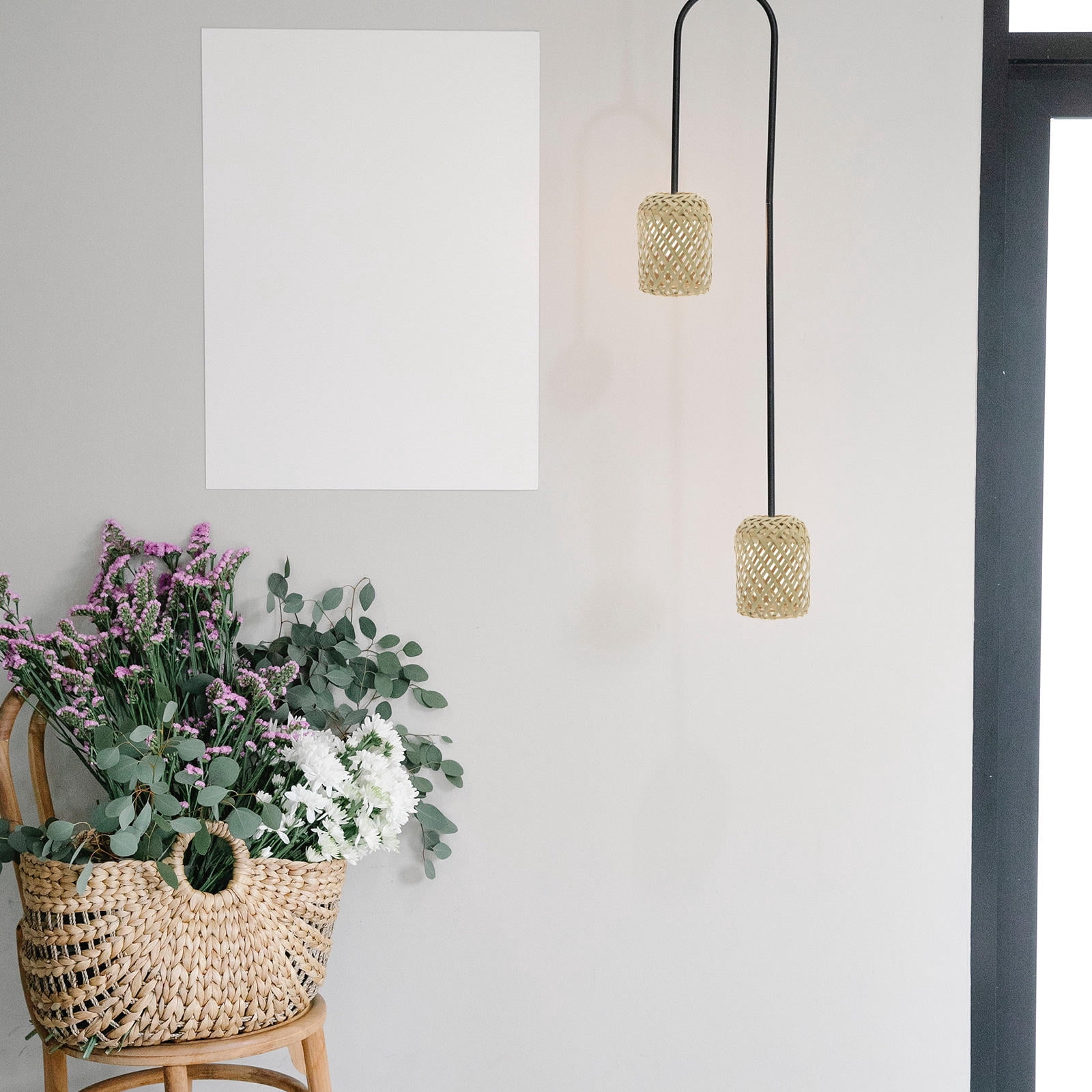 LOLIPPYY Vintage Lamp Shade Bamboo Woven Hanging Light Bulb Shade Dark ...