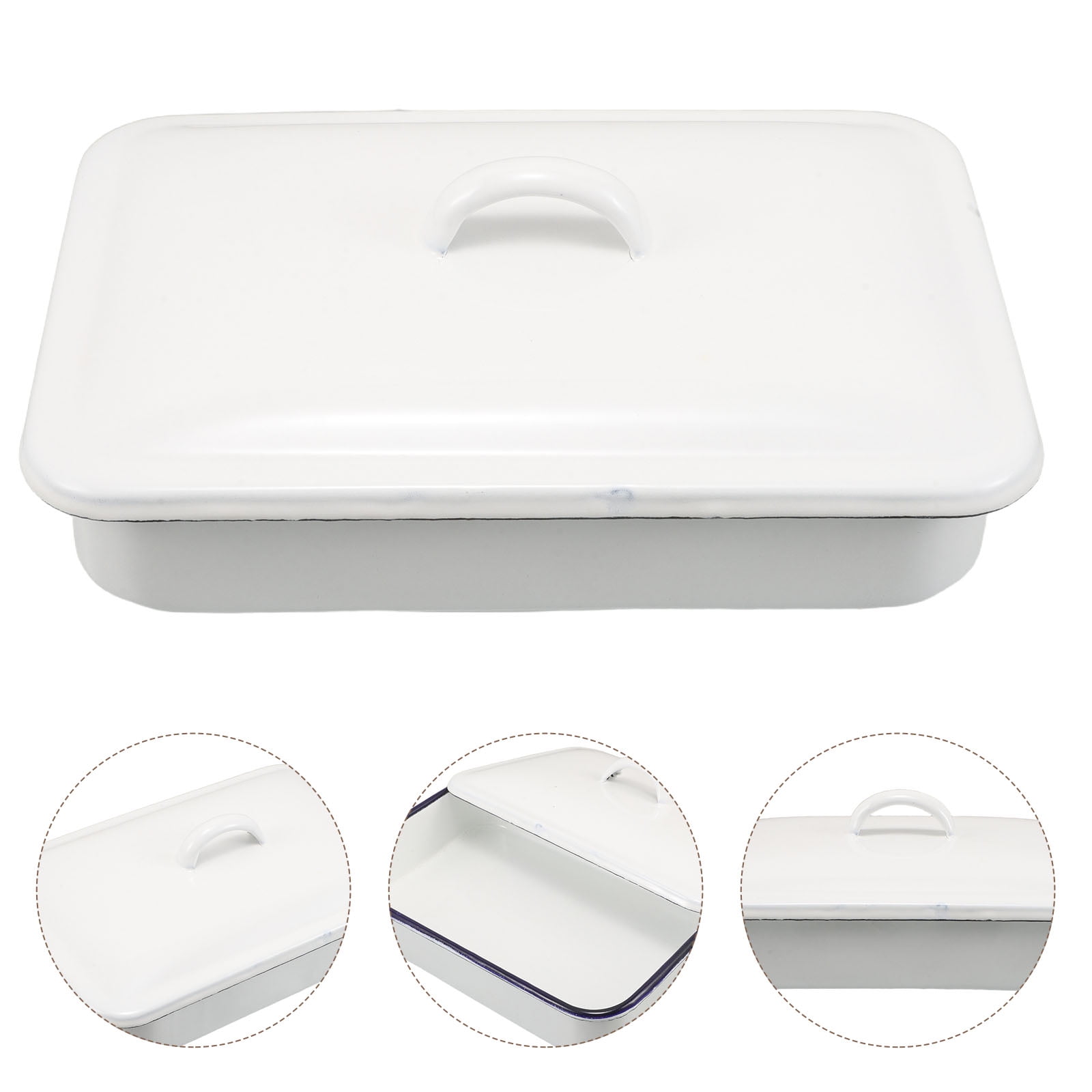 LOLIPPYY White Enamel Baking Dish with Lid Oven Safe Non Stick Roasting ...