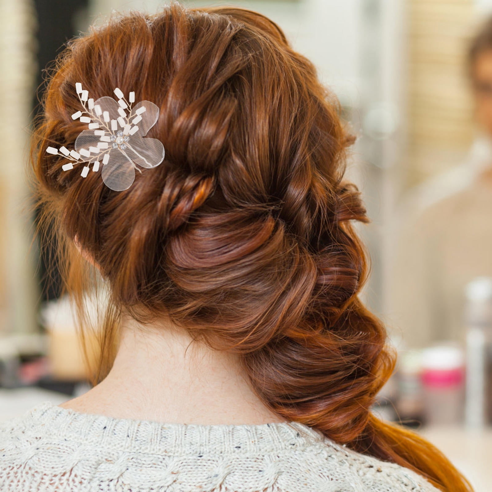 LOLIPPYY White Fabric Bridal Hair Slide Handmade Elegant Metal Clip for ...
