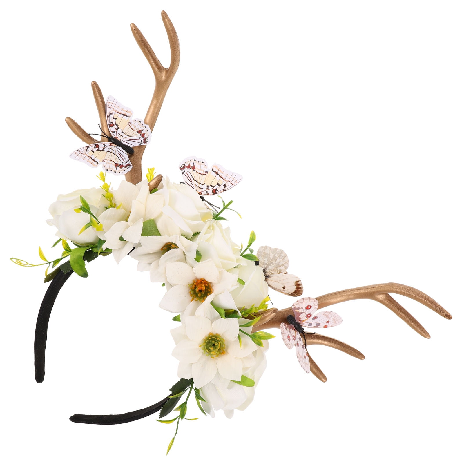 LOLIPPYY White Lightweight Deer Antlers Hair Hoop with Butterfly ...