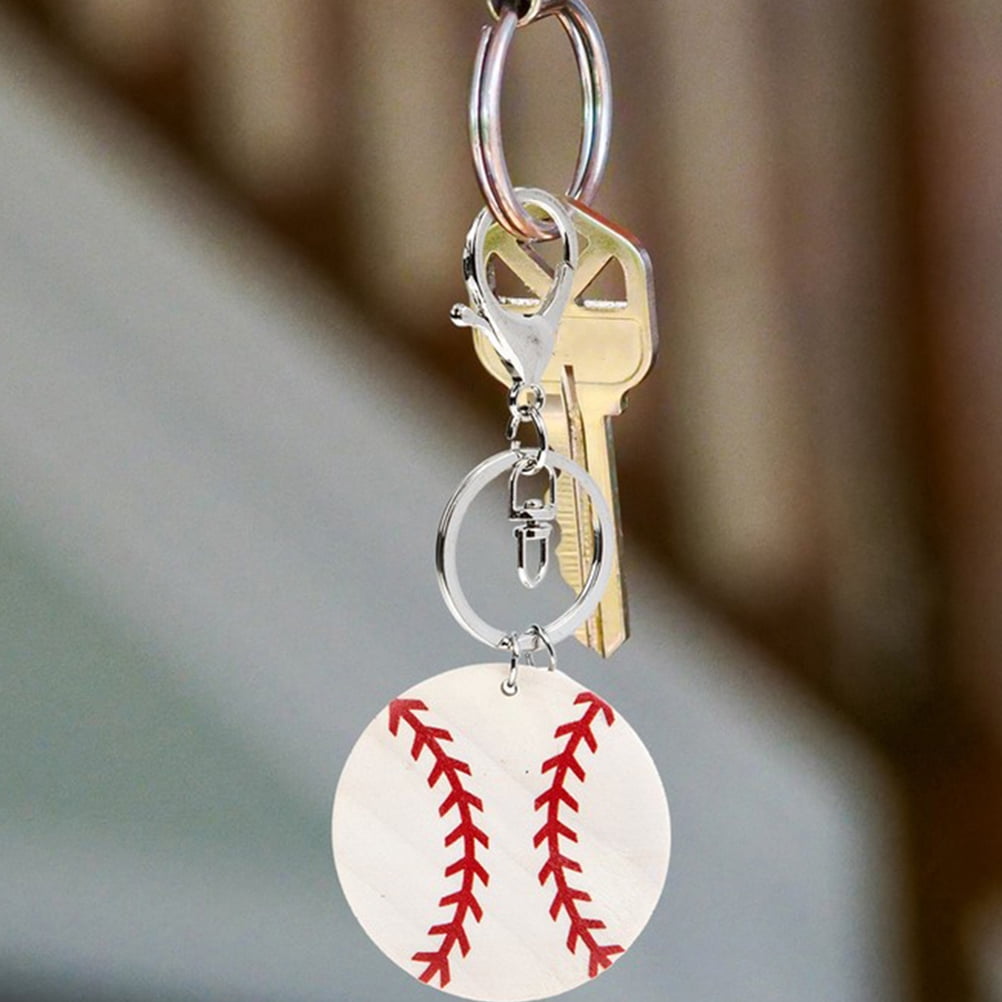 LOLIPPYY White Wooden Baseball Keychain with Player Key Hanging 6 Pack ...