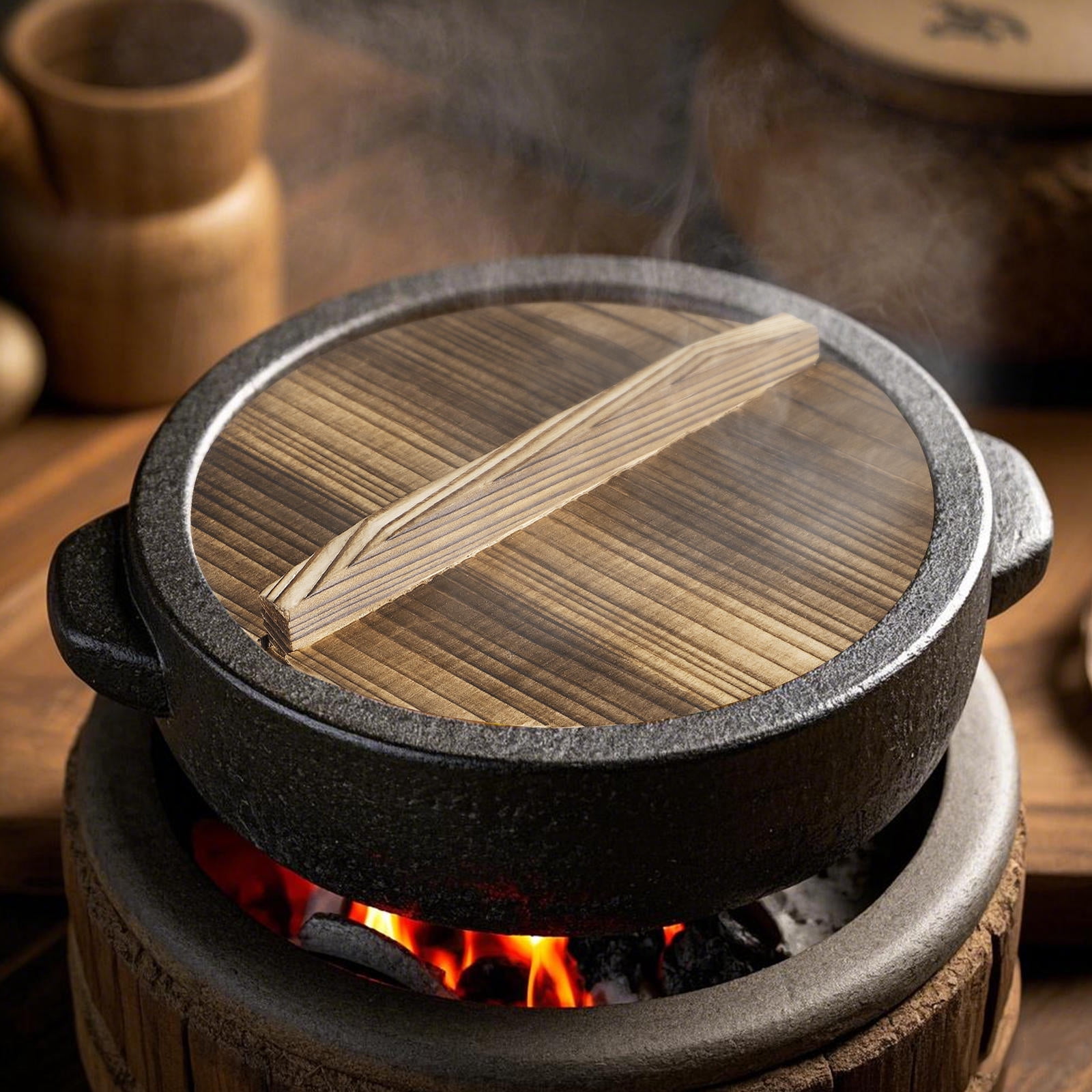 LOLIPPYY Wok Pot Cover Wooden Fry Pan Lid Brown Prevents Overflow 1 ...