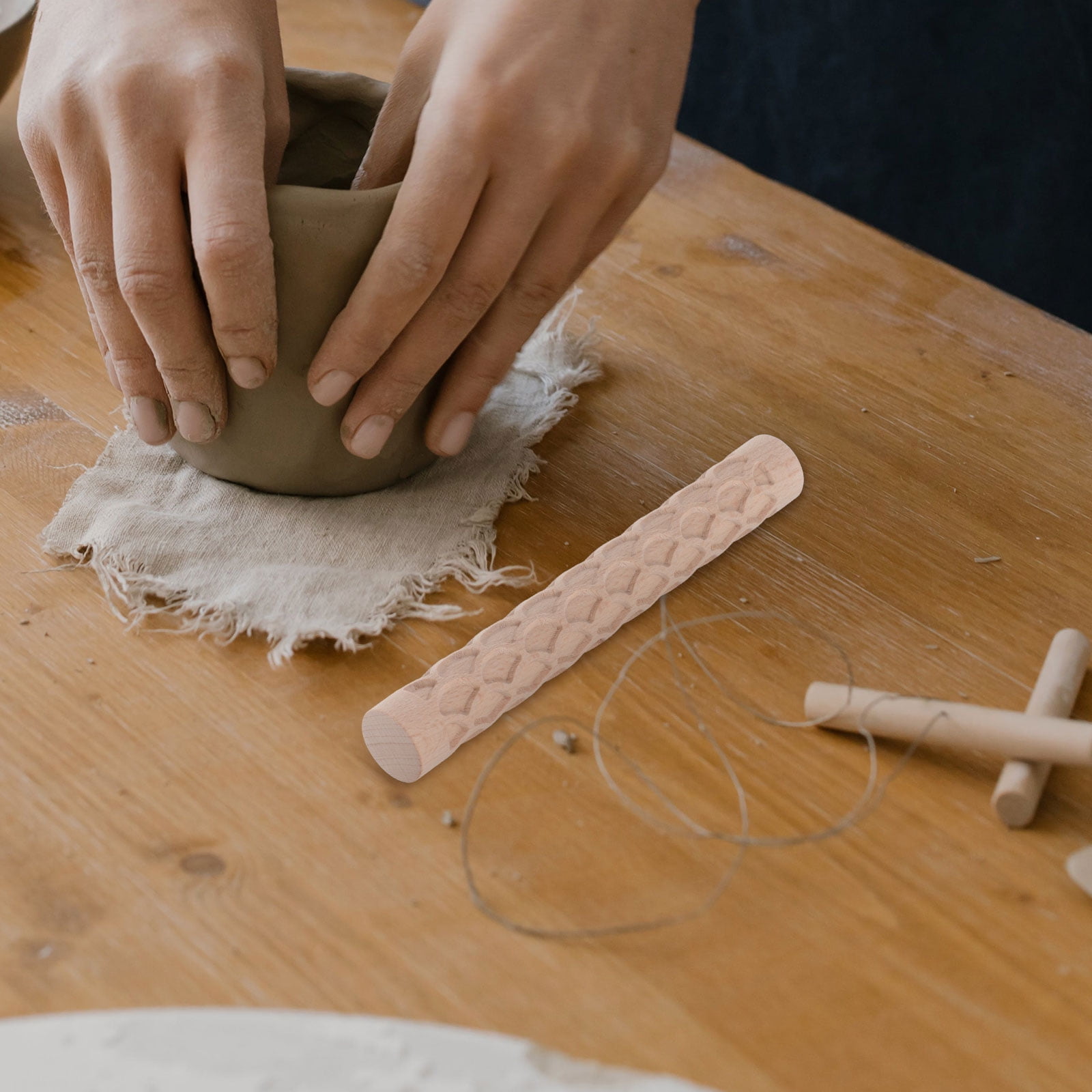 LOLIPPYY Wood Clay Roller Tool for DIY Projects Versatile Texturing ...