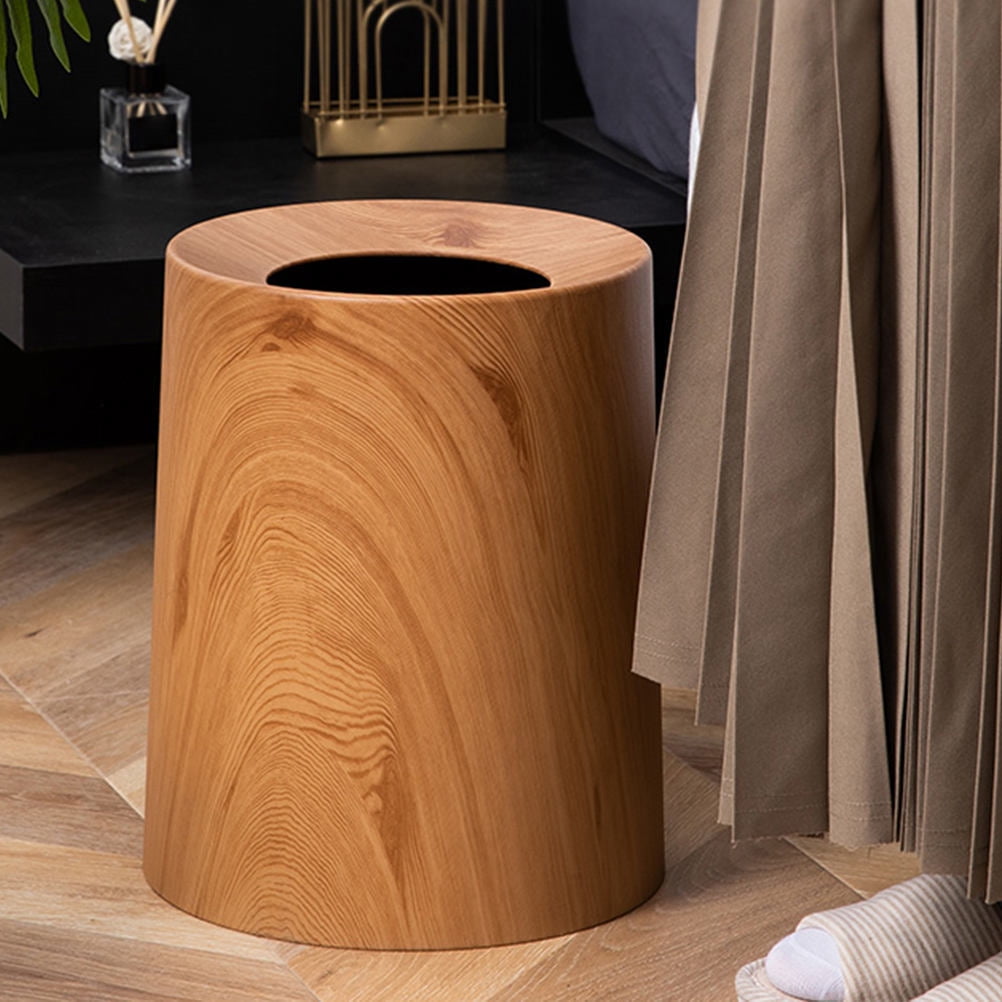LOLIPPYY Wood Textured Lidless Trash Can Light Brown ABS Creative Waste ...