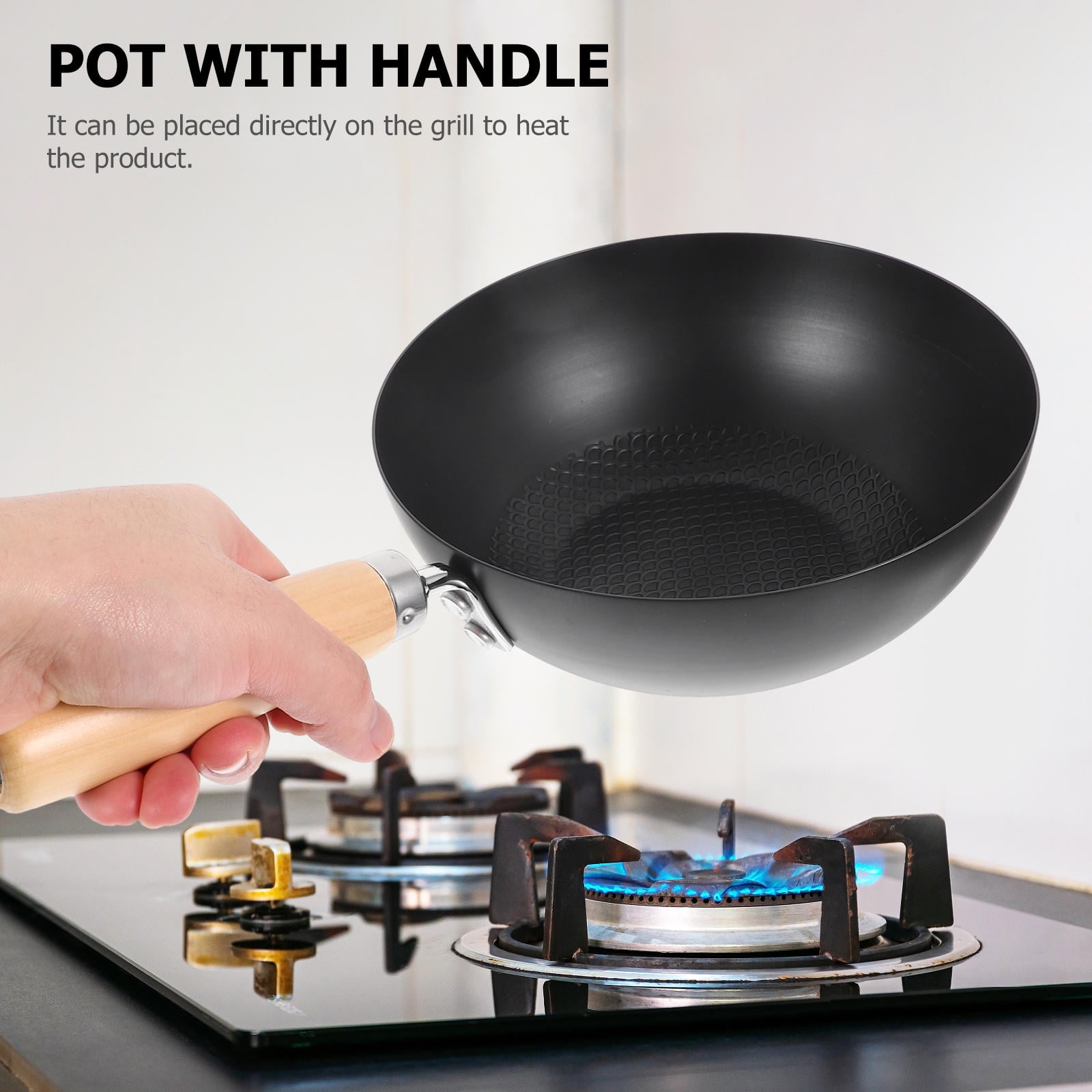 LOLIPPYY Wrought Iron Small Round Bottom Wok for Gas Stove Traditional ...