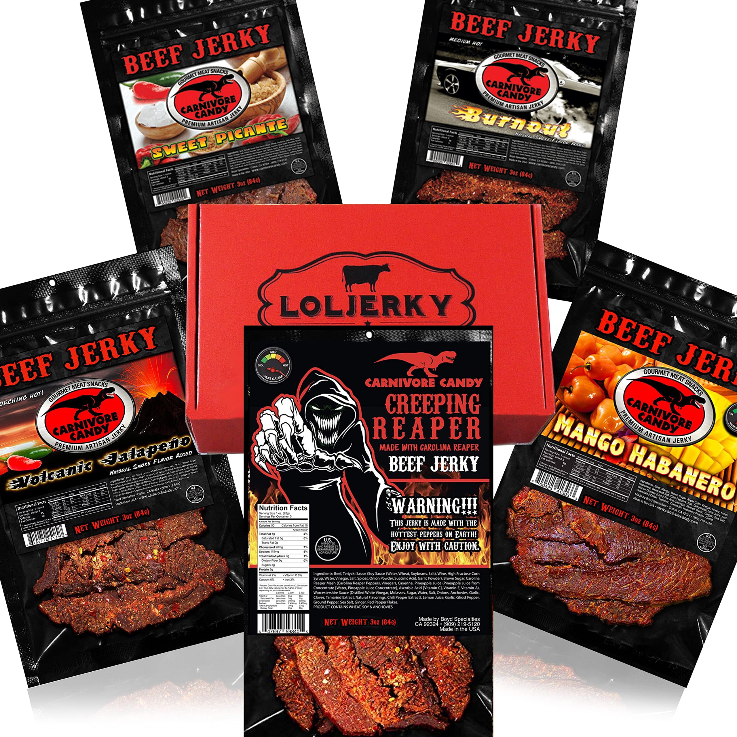 LOLJerky Firebox - IRF13 Jerky Sampler Box Carnivore Jerky, Mango ...