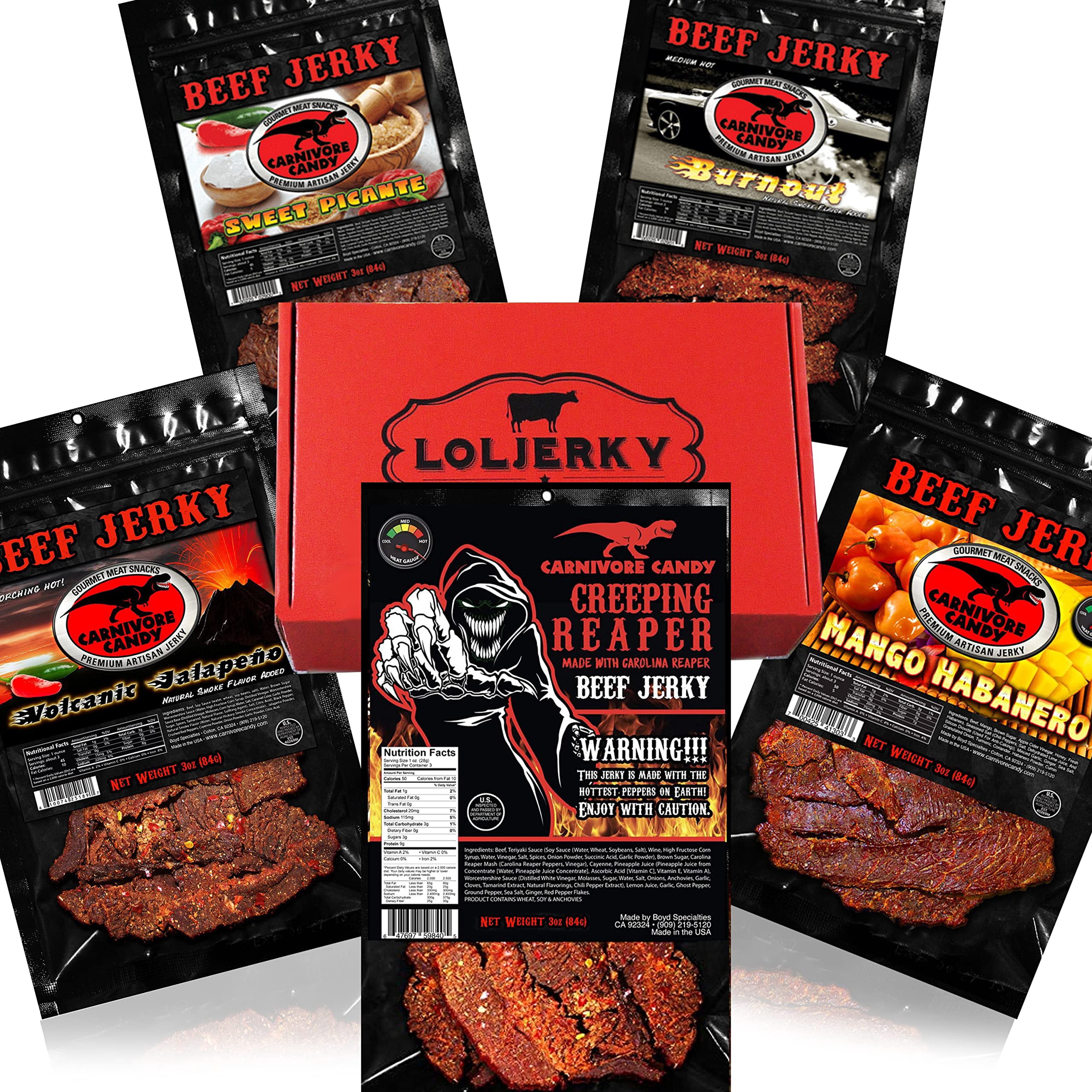 LOLJerky Firebox - SSF20 Jerky Sampler Box Carnivore Jerky, Mango ...