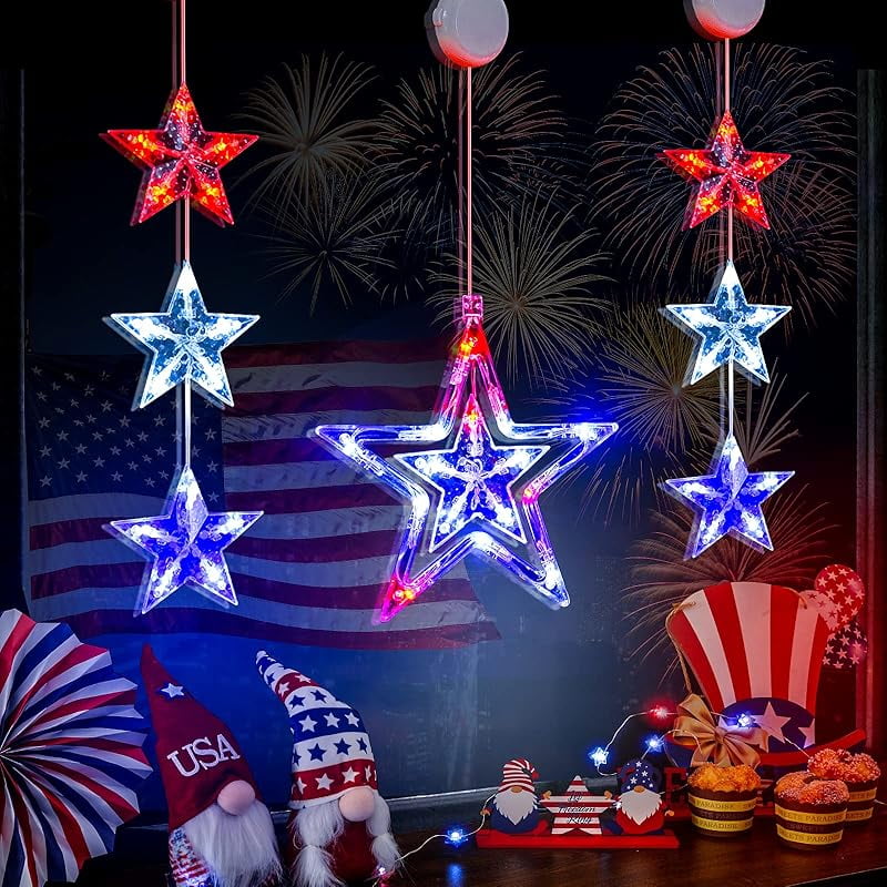 LOLStar 4th of July Lights, 3 Pack Red White and Blue Window Lights ...