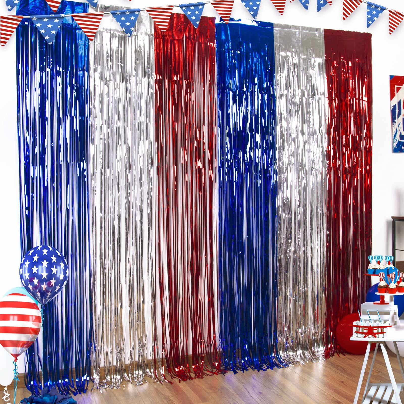 LOLStar 4th of TWE5 July Decorations,Red White and Blue Foil Fringe ...