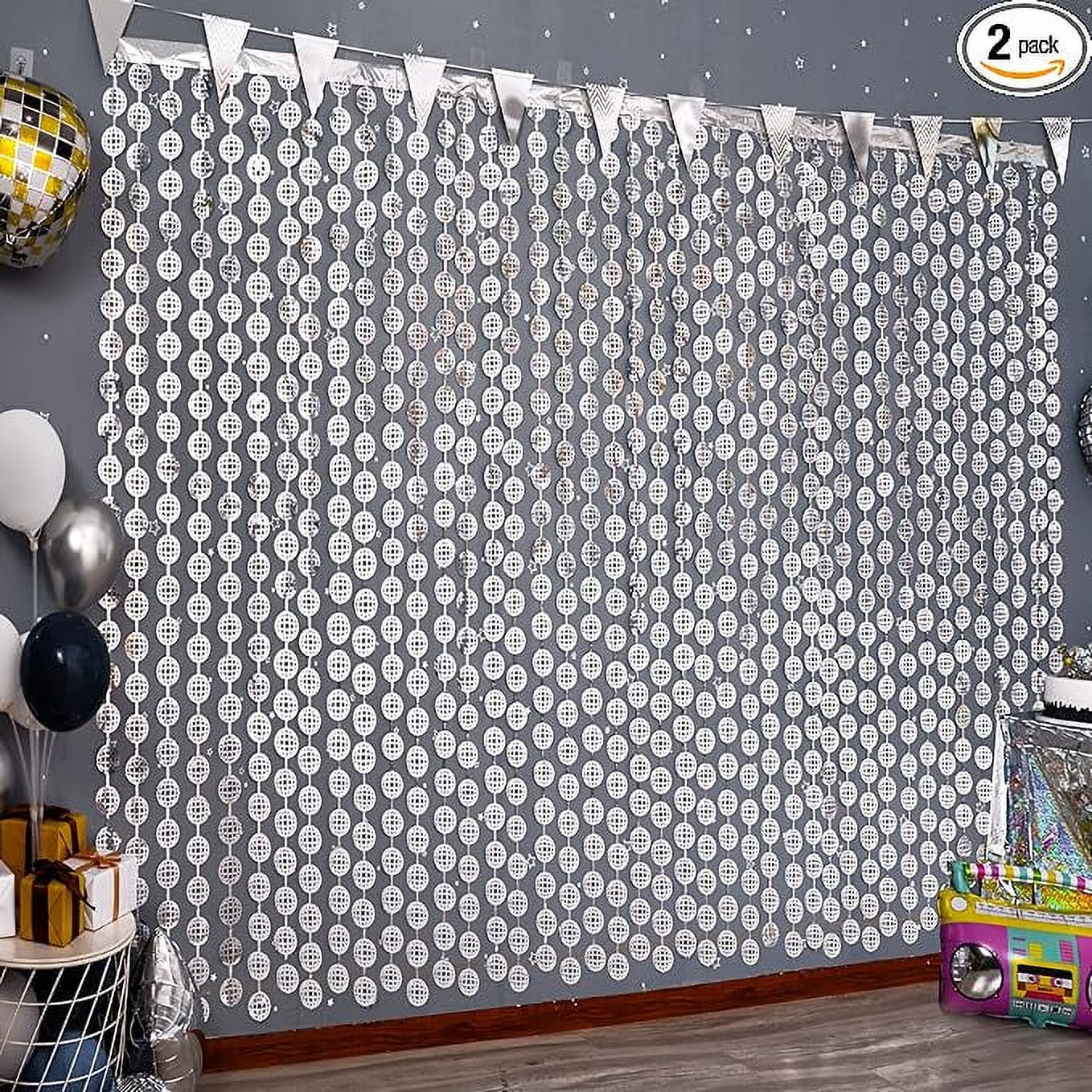 3 Pack 3.2 ft x6.5 ft Tinsel Foil Fringe Curtains Backdrop, Sparkle ...