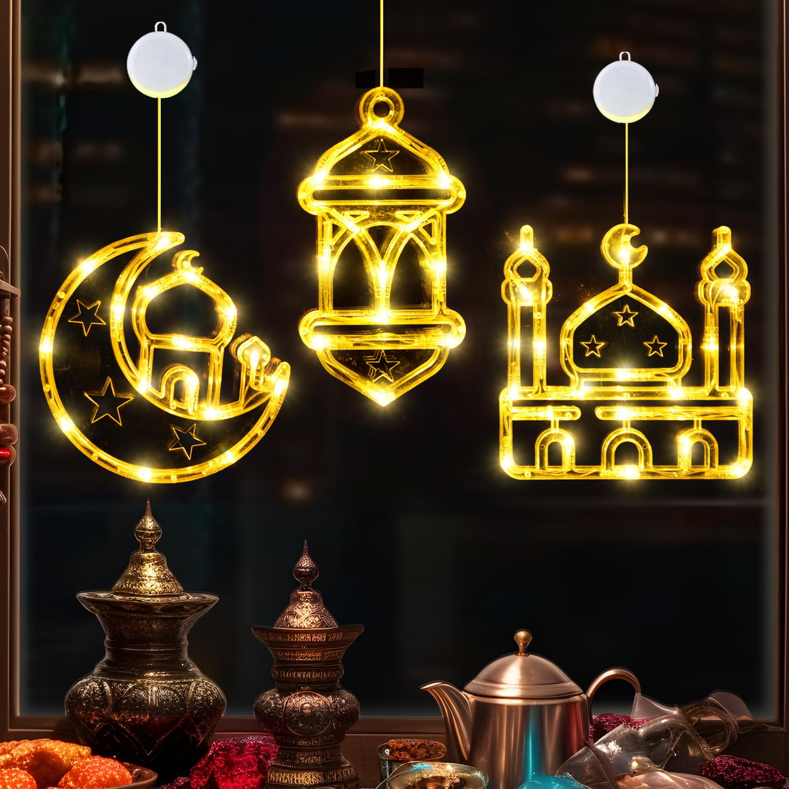 LOLStar Ramadan Decorations, 3 Pack Warm White Lantern, Mosque Eid ...