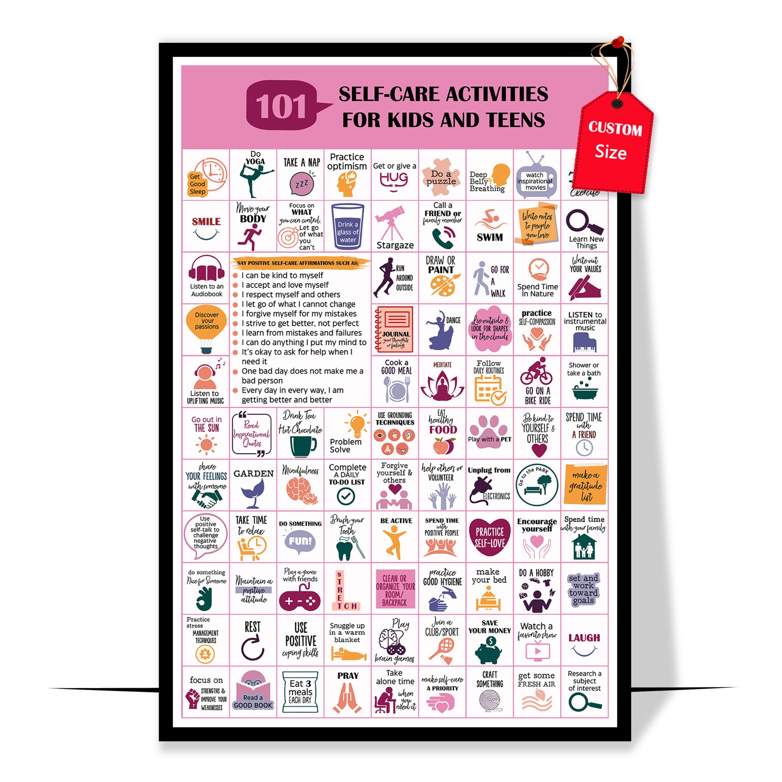 LOLUIS 101 Self-Care Activities Poster, Self Care Coping Skill Poster ...