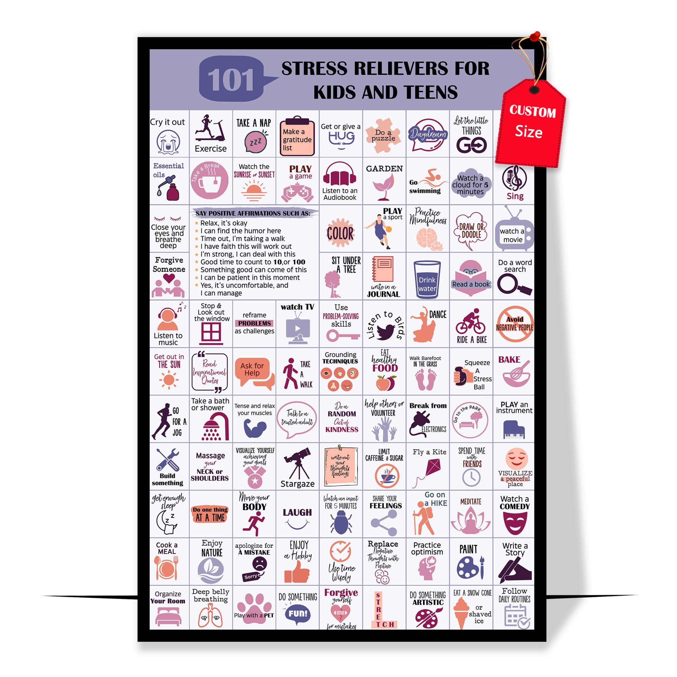 LOLUIS 101 Stress Relievers Poster, Stress Management Coping Skills ...