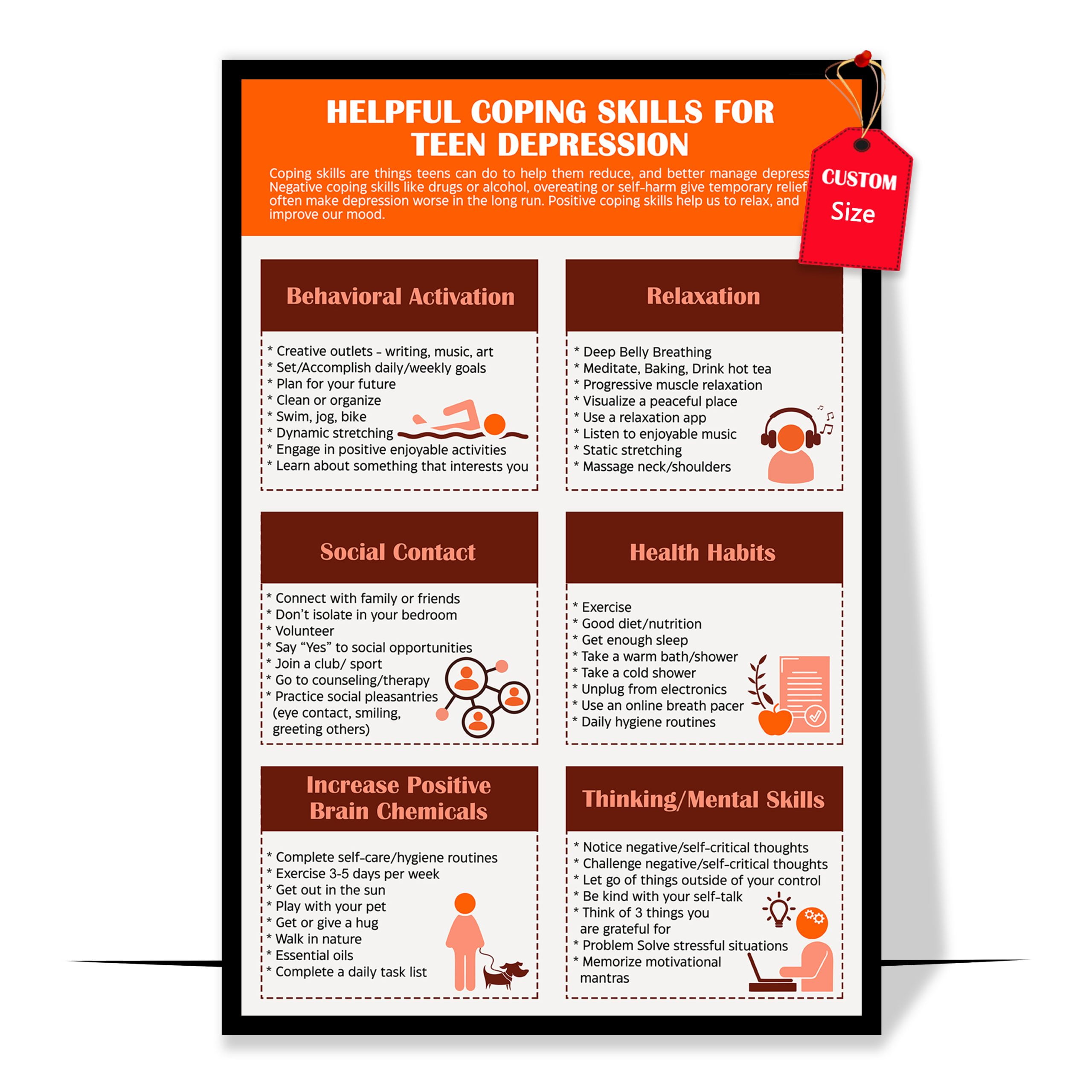 LOLUIS Depression Coping Skills Poster, Depression Awareness Posters ...