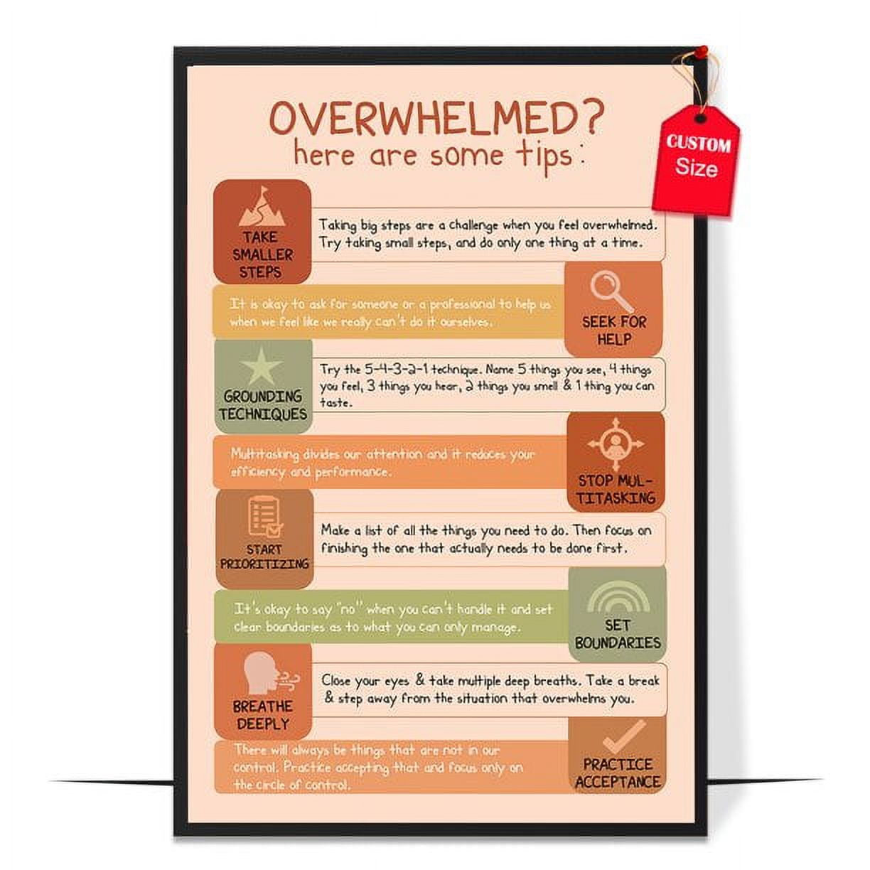 LOLUIS Overwhelmed Tips Poster, Boho Mental Health Posters for Office ...